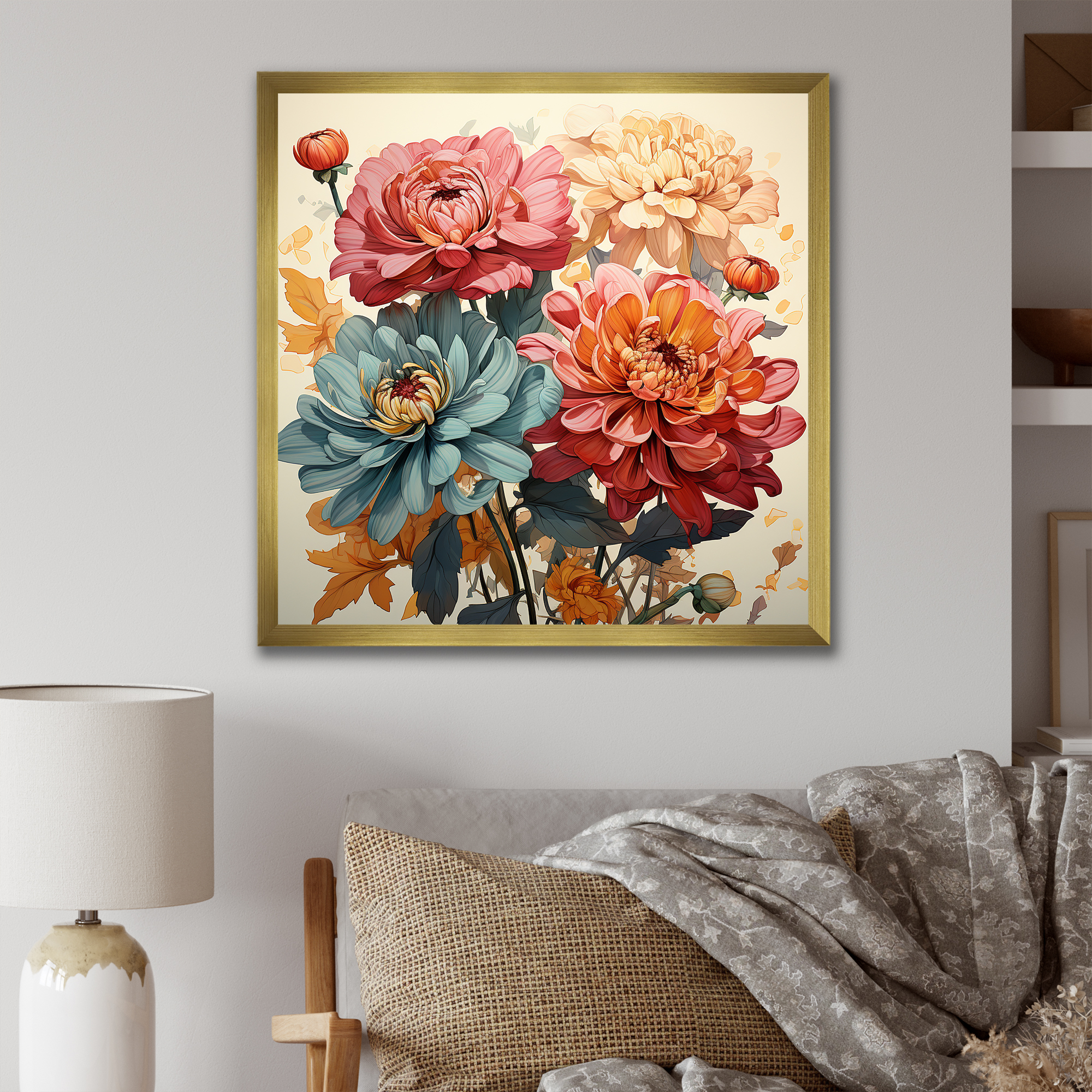 Designart "Illustration of Simple Zinnia Bouquet III" Floral Framed ...