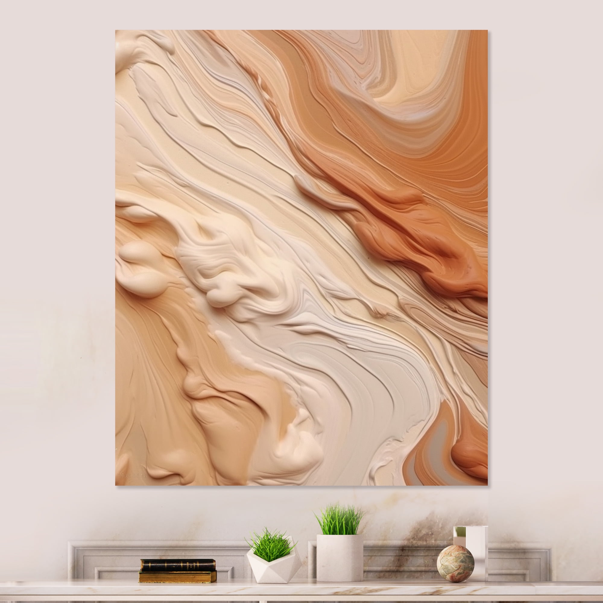 Designart "Imagination Unbounded in Orange and Beige I" Abstract Shapes ...