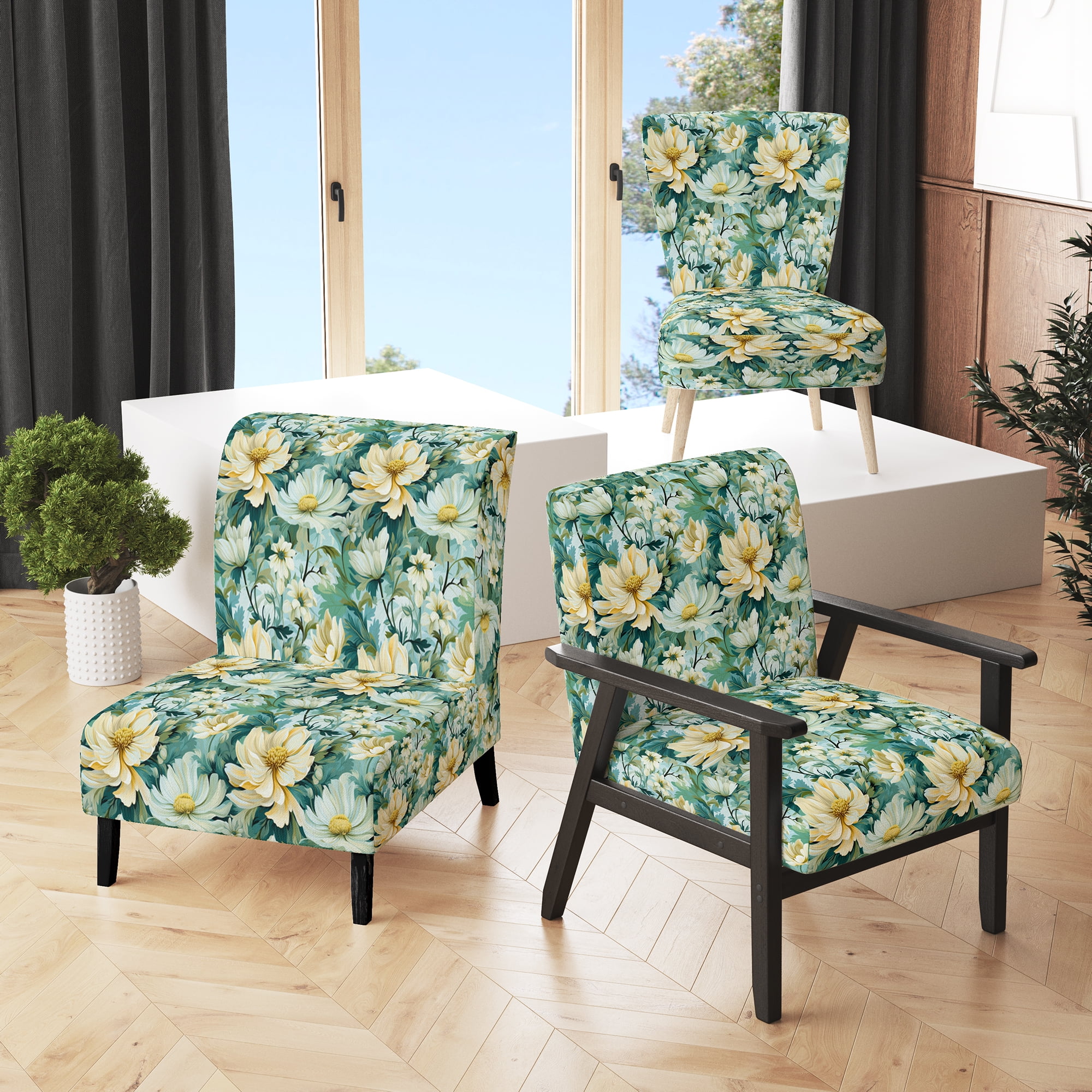 Designart "Impressionist Verdure" Green Floral Upholstered Accent Chair ...
