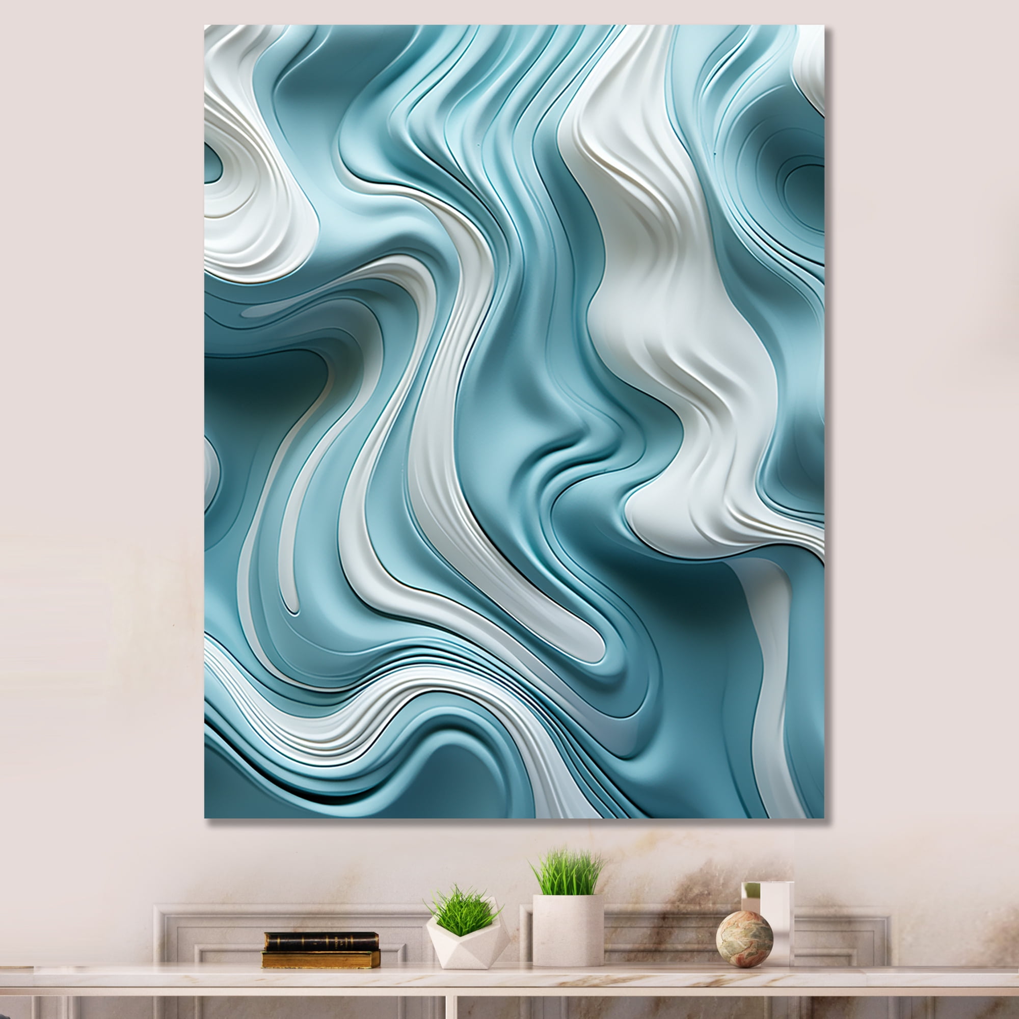 Designart "Impressions of Blue and White Wave Tiles I" Abstract Canvas ...