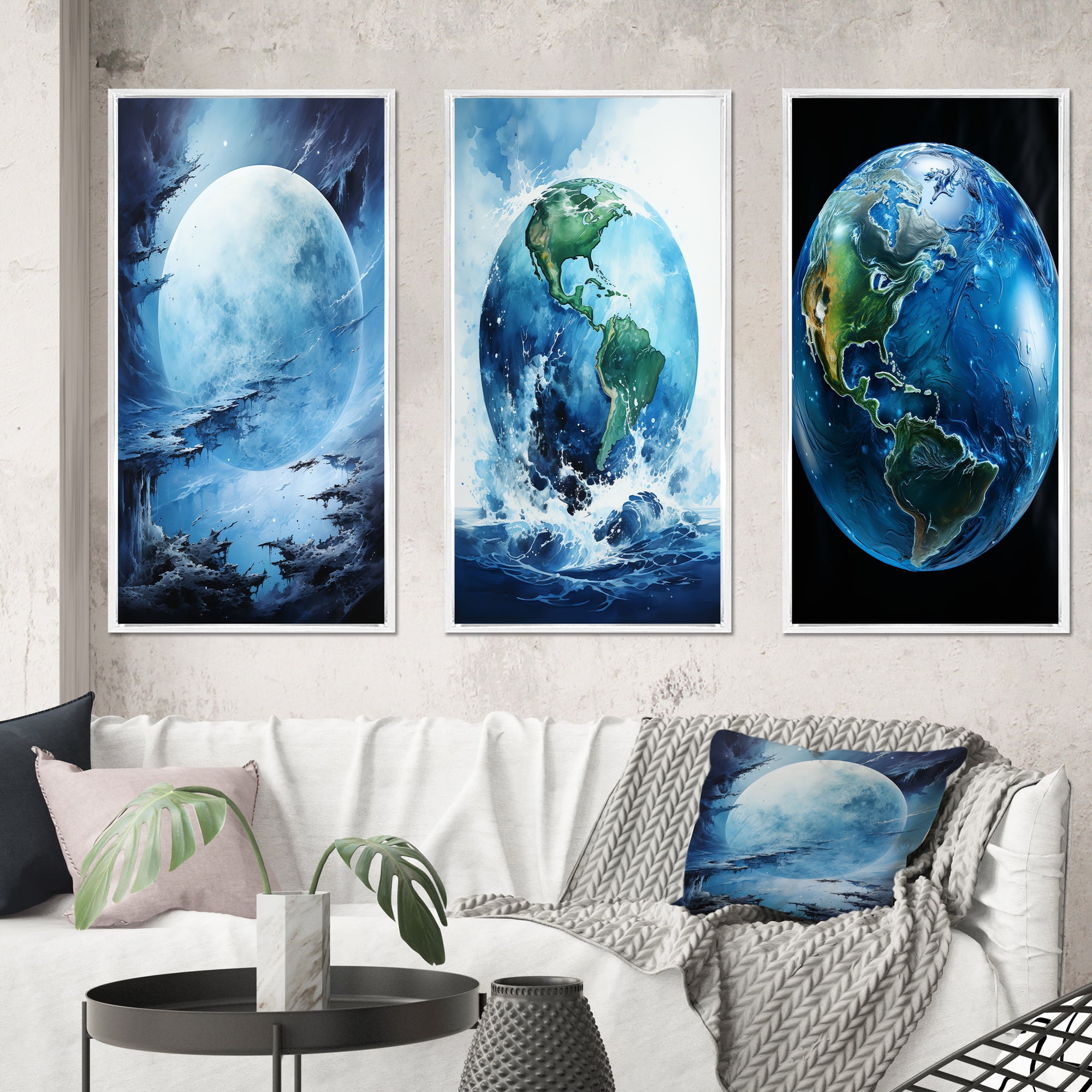 Designart "In Icy Tree Planet Europa" Space Planet Framed Wall Art Set ...