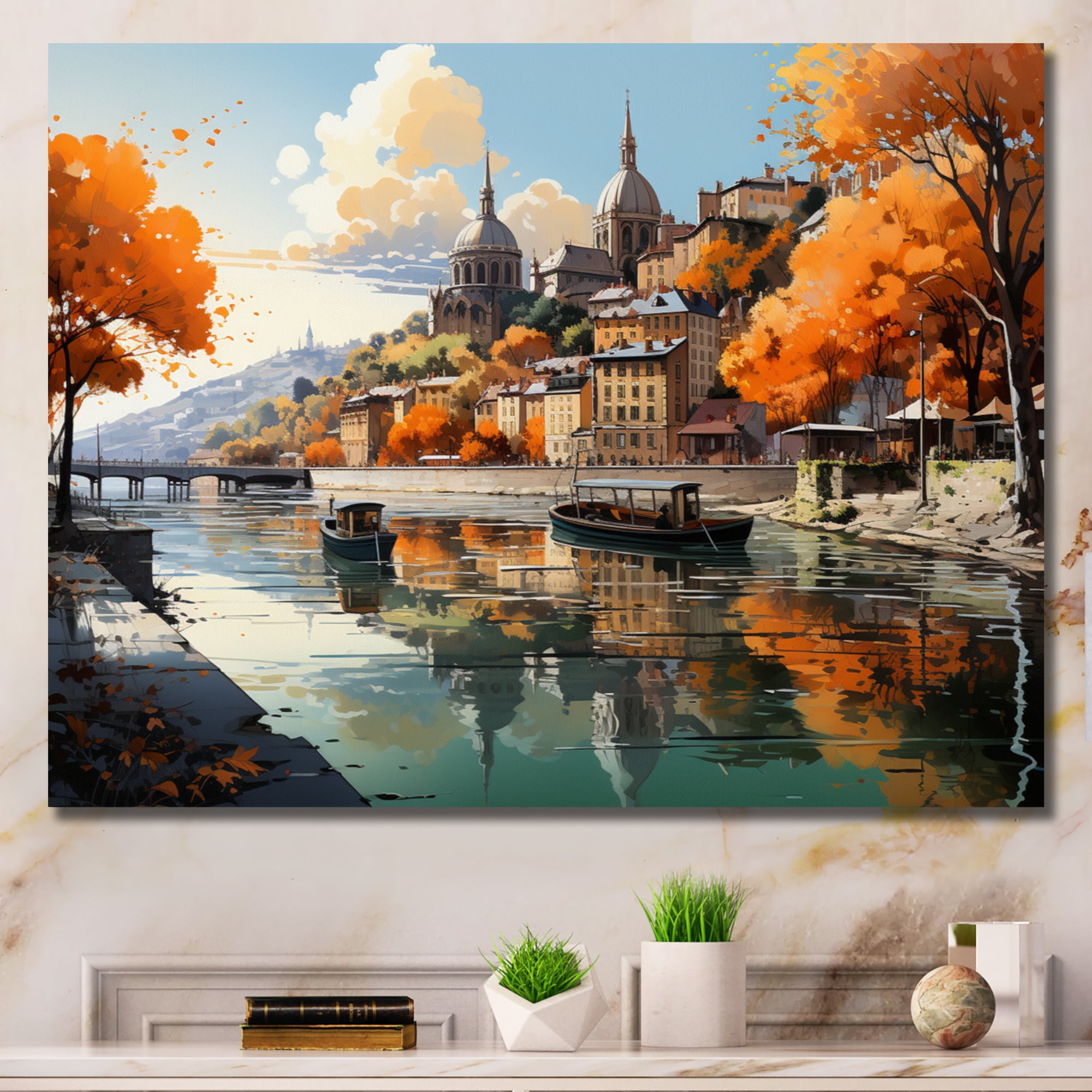 Designart "In Lyon French Riverside wall art I" Cityscapes Wall Decor ...
