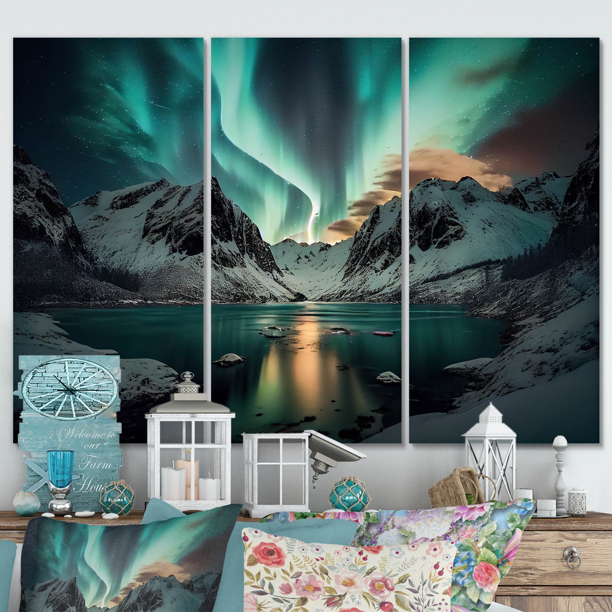Designart "In The Wilderness Aurora Northern Lights Dance" Landscapes ...