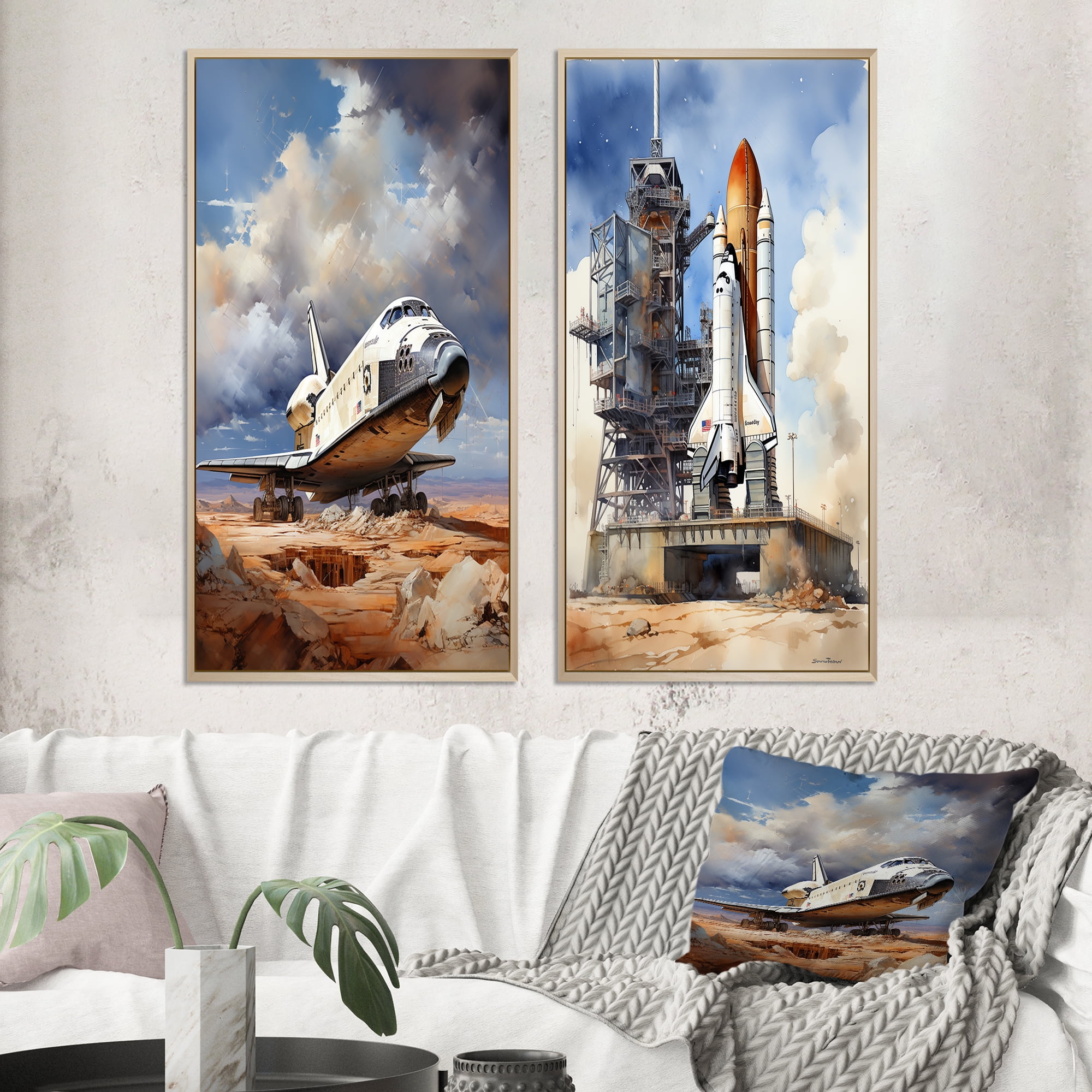 Designart "In the Space Shuttle s Journey II" Space Shuttle Framed Wall ...