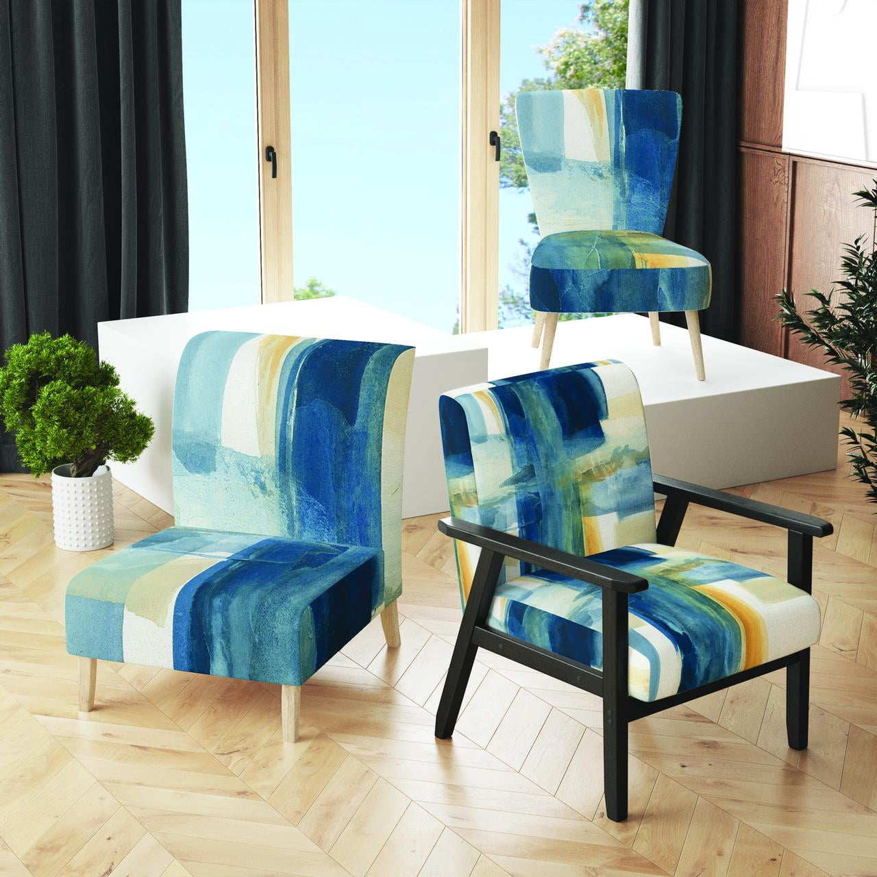 Designart "Indigo Panel VI" Upholstered Glam Modern Accent Chair - Arm ...