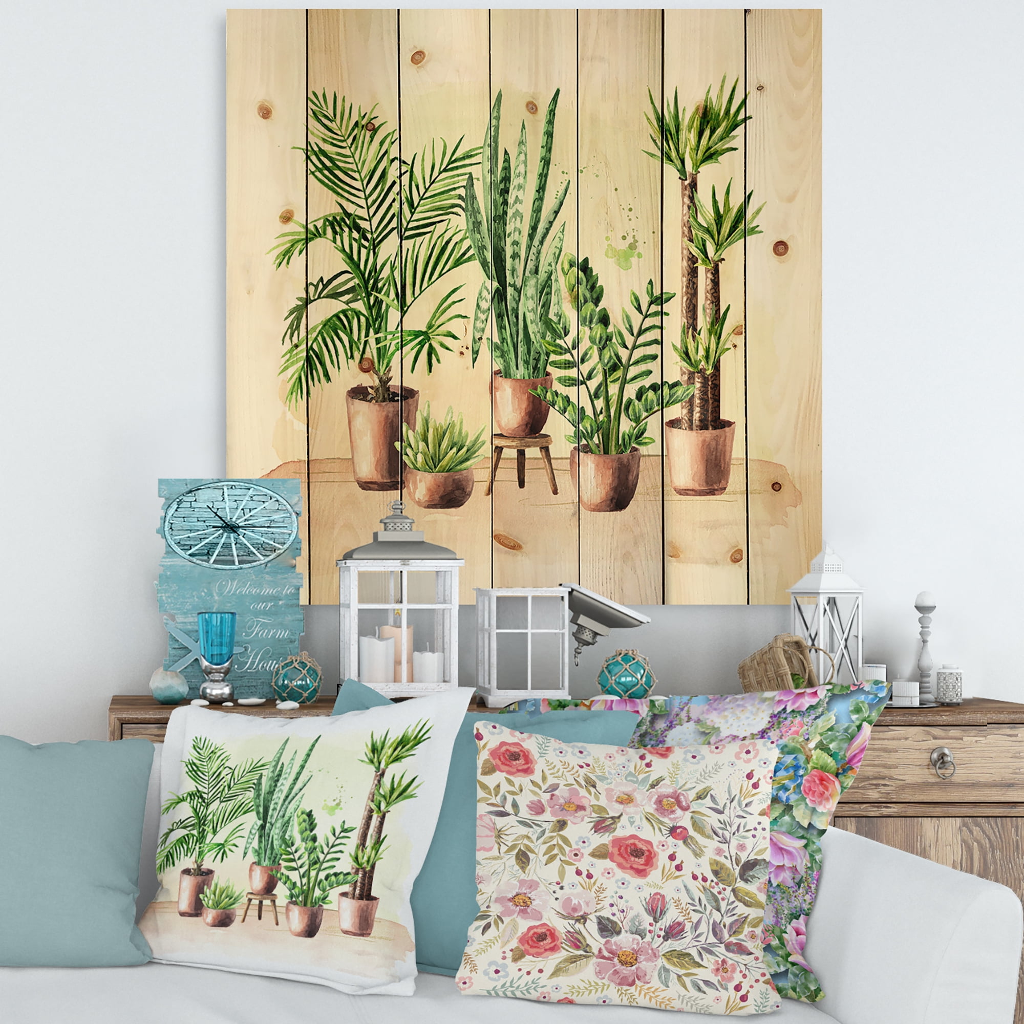 Designart 'Indoor Green Home House Plants in Pots I' Traditional Print ...