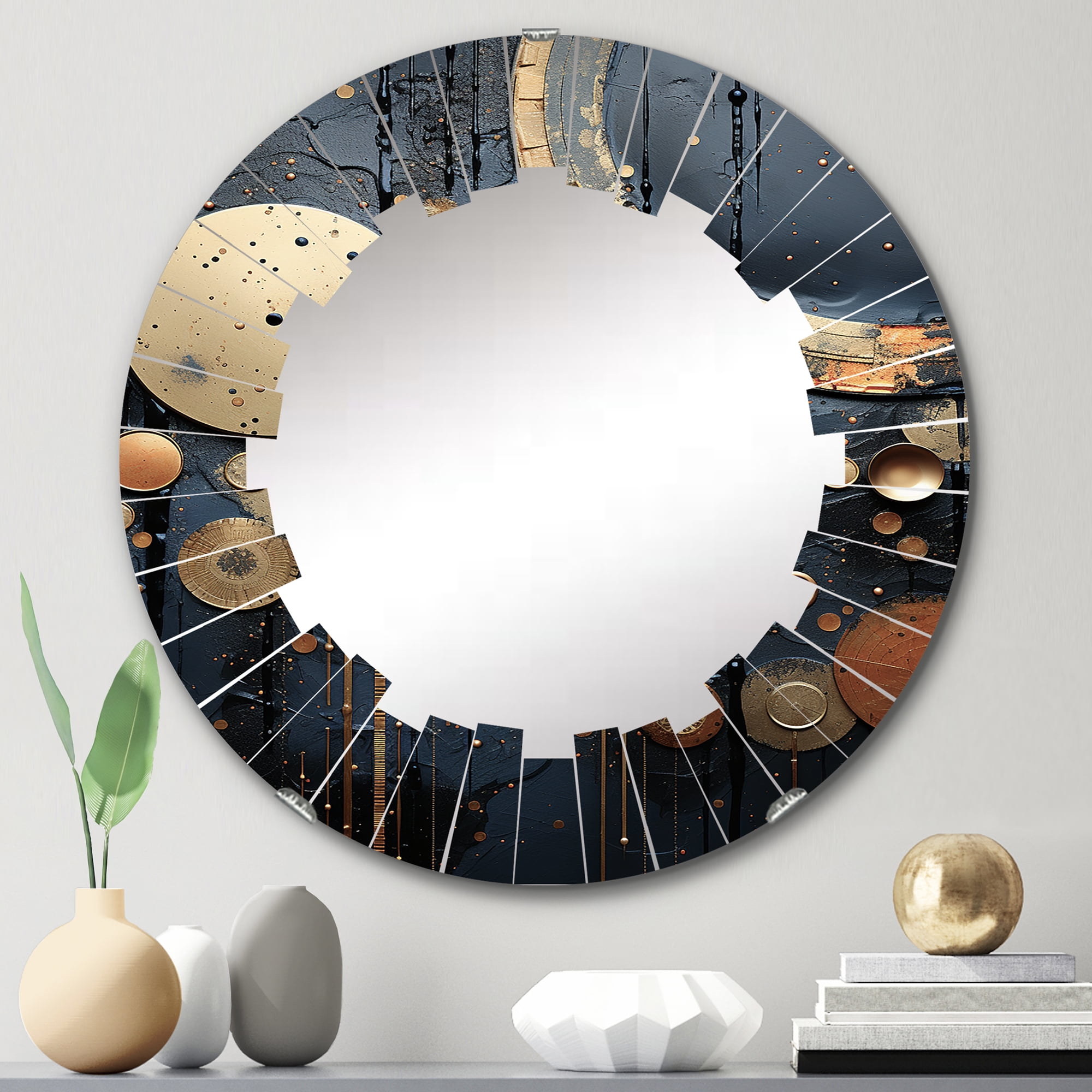 Designart "Industrial gracefulness" Abstract Collages Round Wall Mirror ...