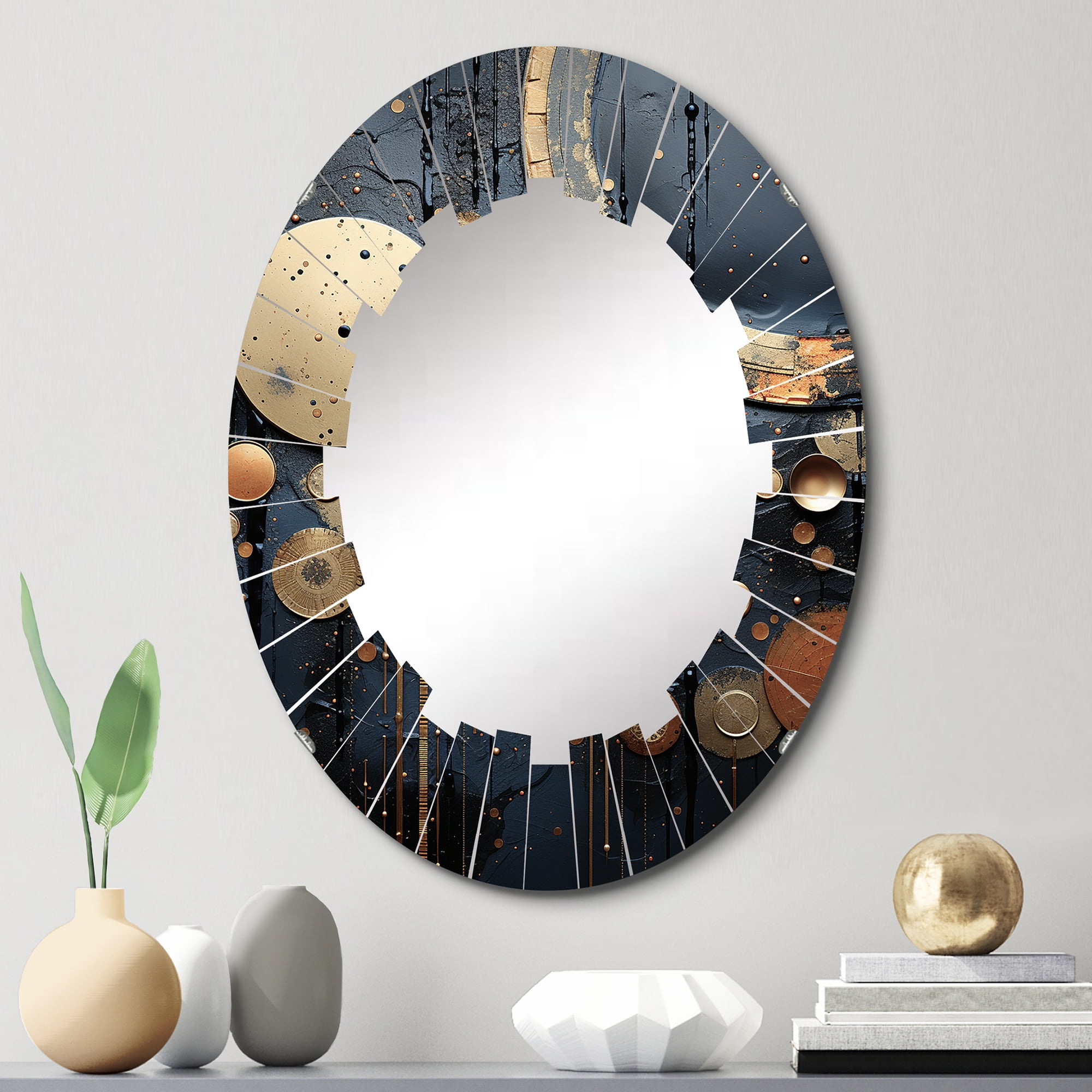 Designart "Industrial gracefulness" Abstract Collages Round Wall Mirror ...