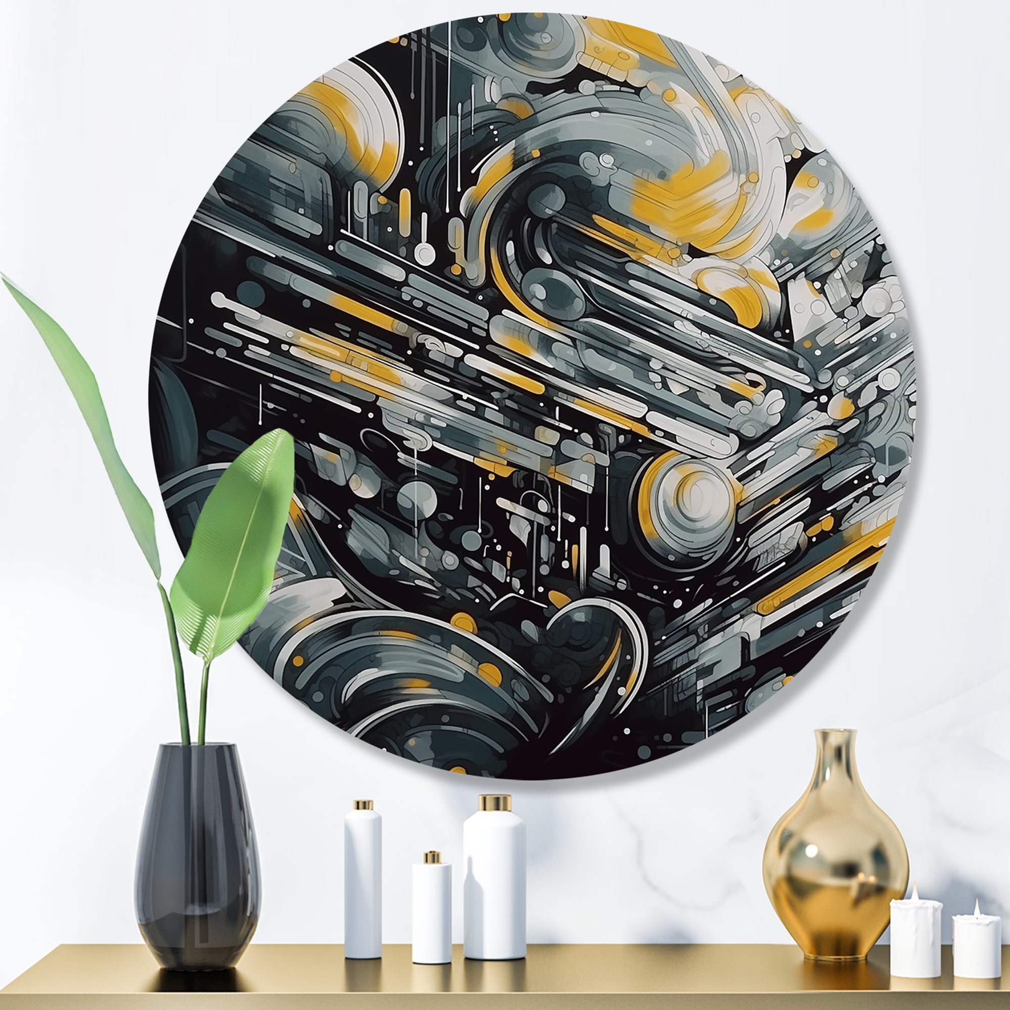 Designart "Infinite Geometry in Grey and Yellow I" Modern Geometric ...