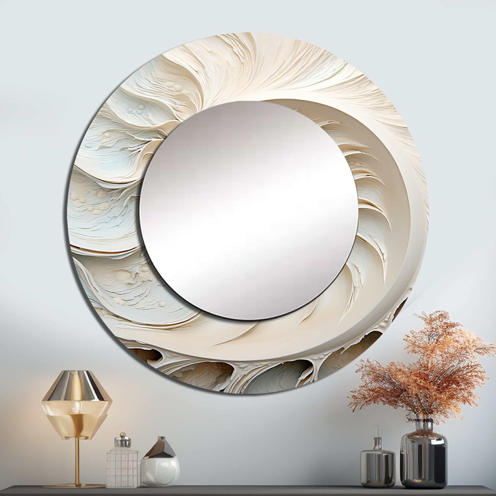 Designart "Infinite Ivory Seashell Spiral" Nautilus Rund Mirror For ...