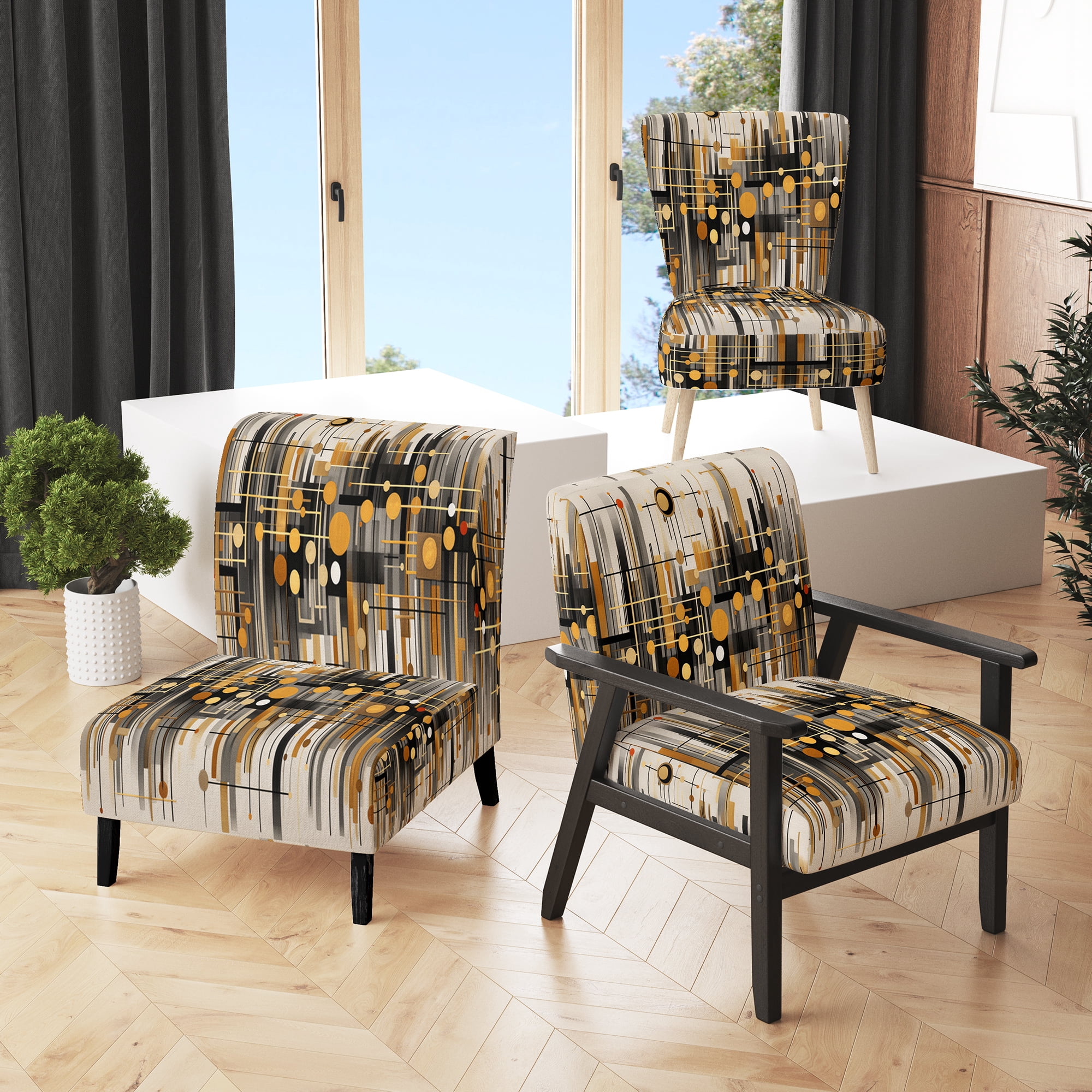 Designart "Infinite Patterns Gold Black Gold Abstraction" Gold Abstract ...