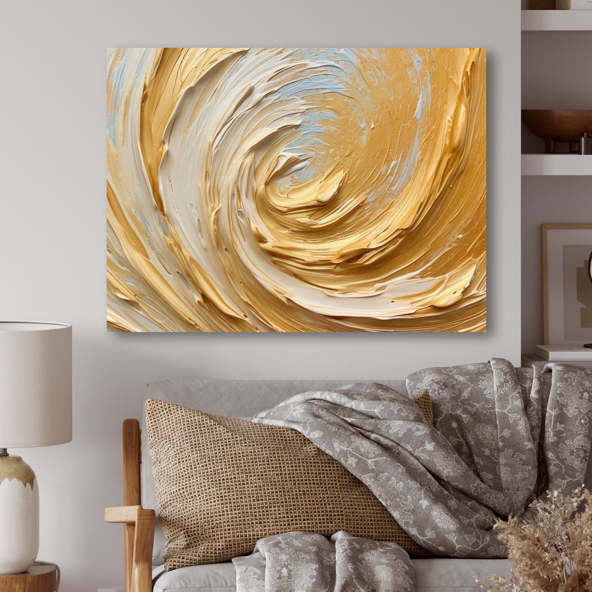 Designart "Infinite Swirls in Gold and Cream II" Abstract Spirals Metal ...