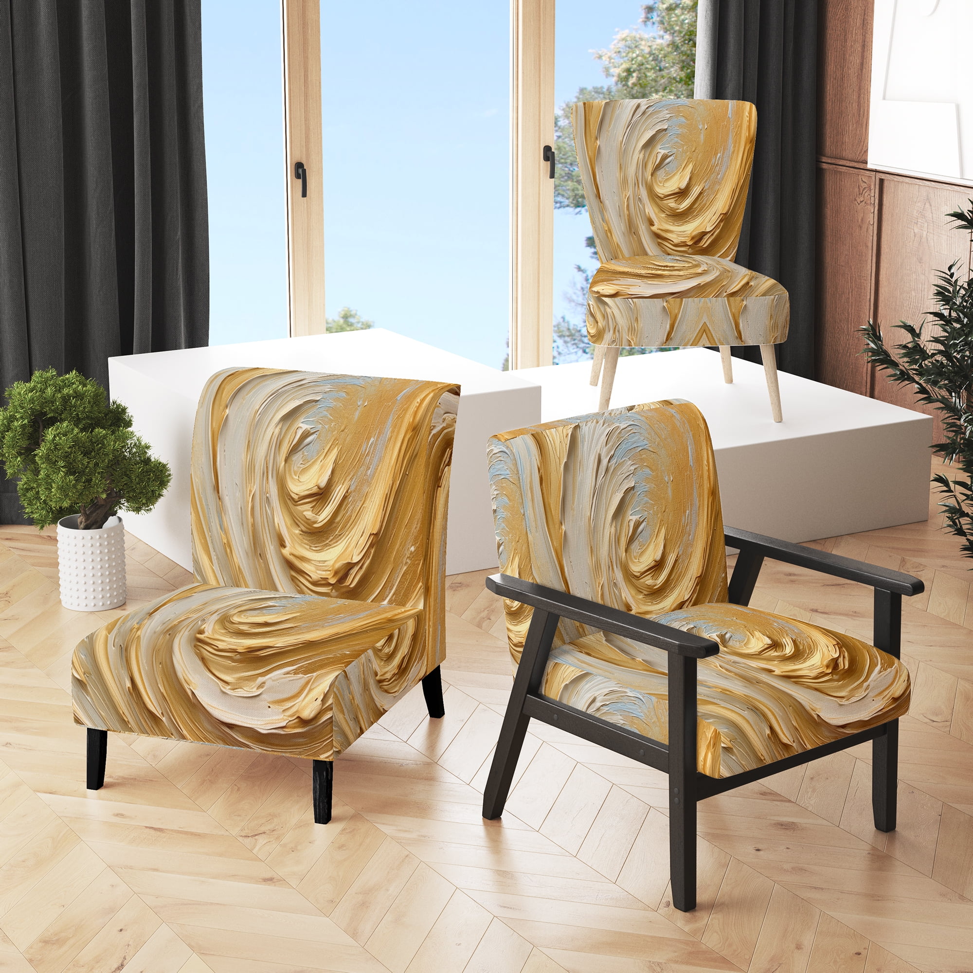 Designart "Infinite Swirls in Gold and Cream II" Gold Abstract Spirals ...