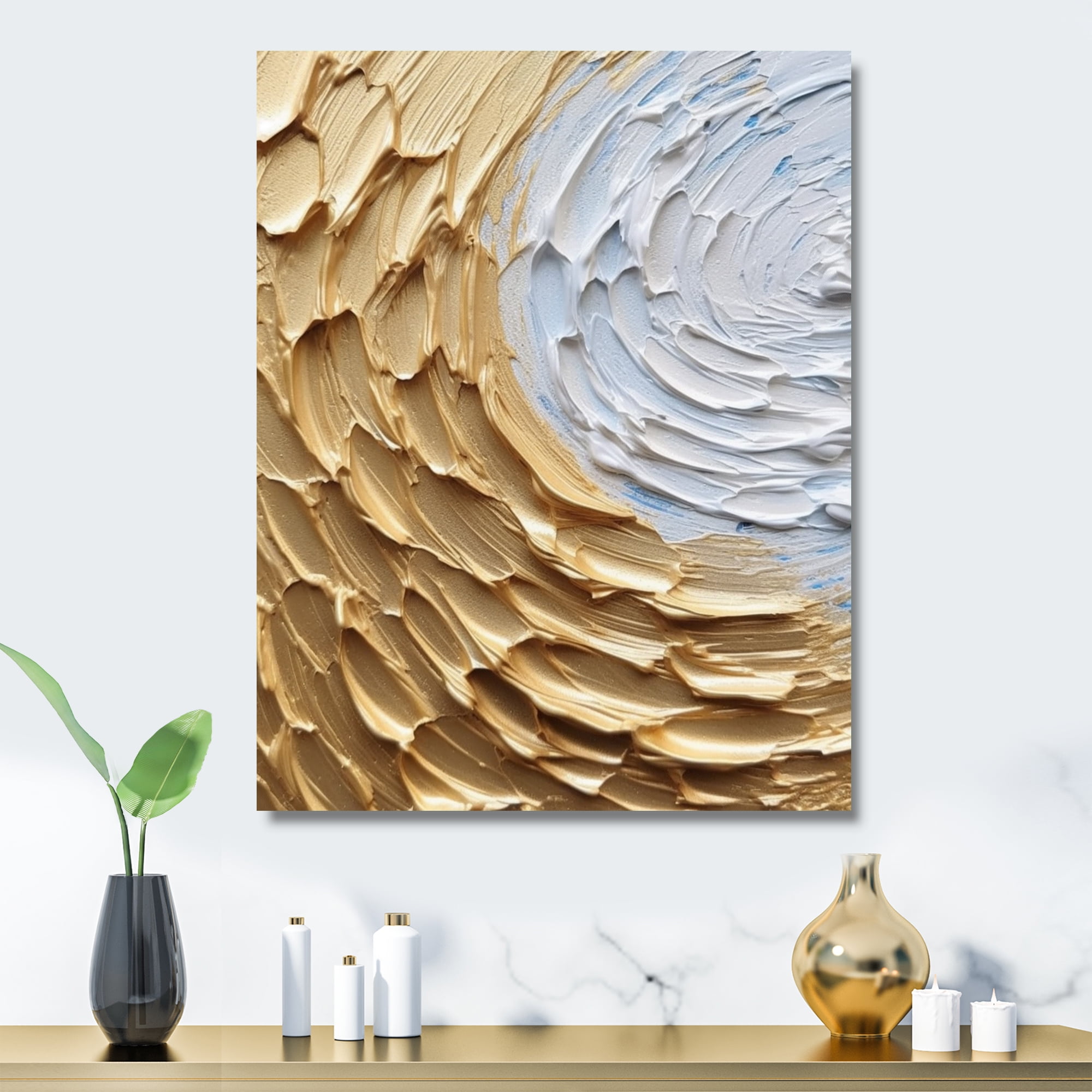 Designart "Infinite Swirls in Gold and Cream III" Abstract Spirals ...
