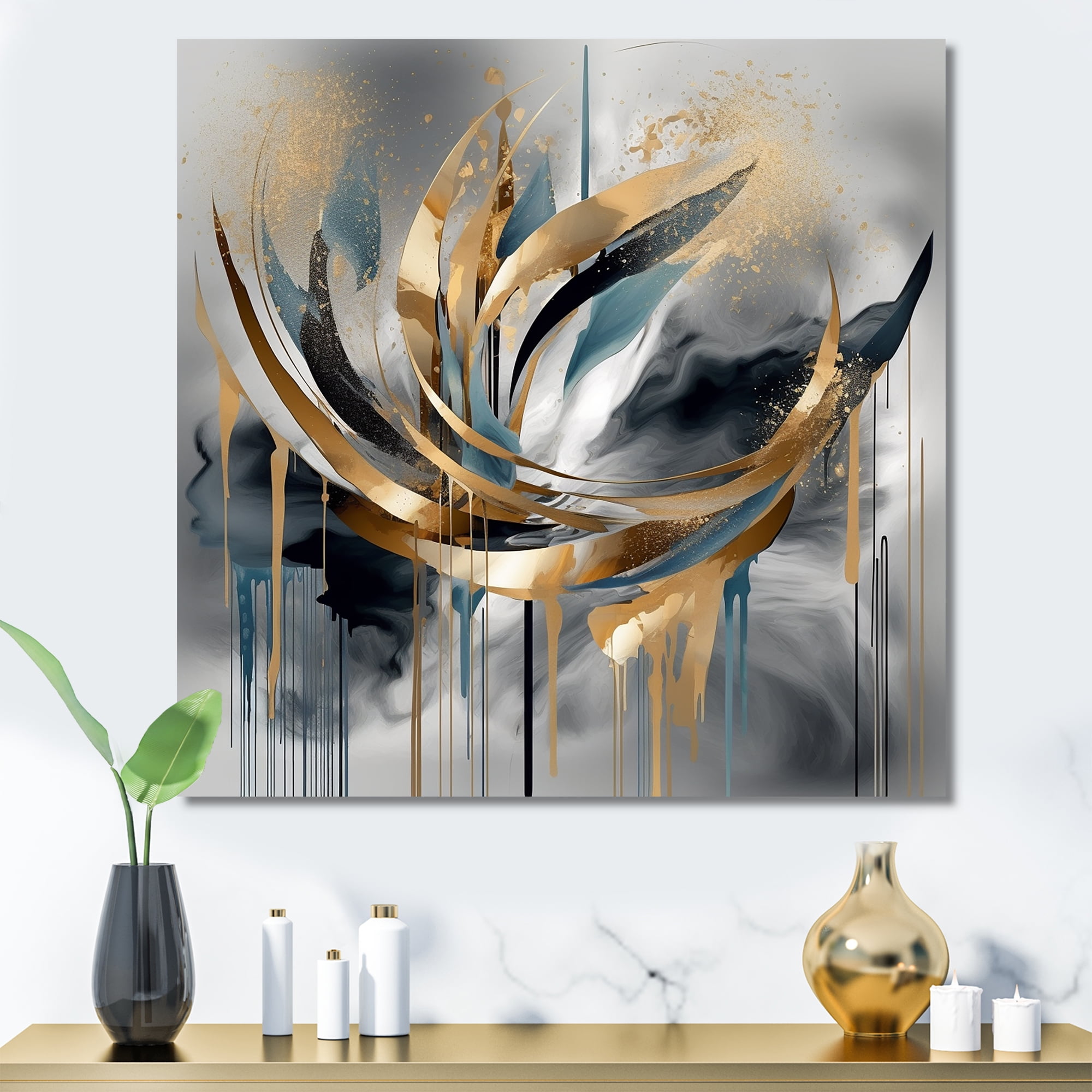 Designart "Infinity Lines and Abstract Shapes III" Abstract Wall Art ...