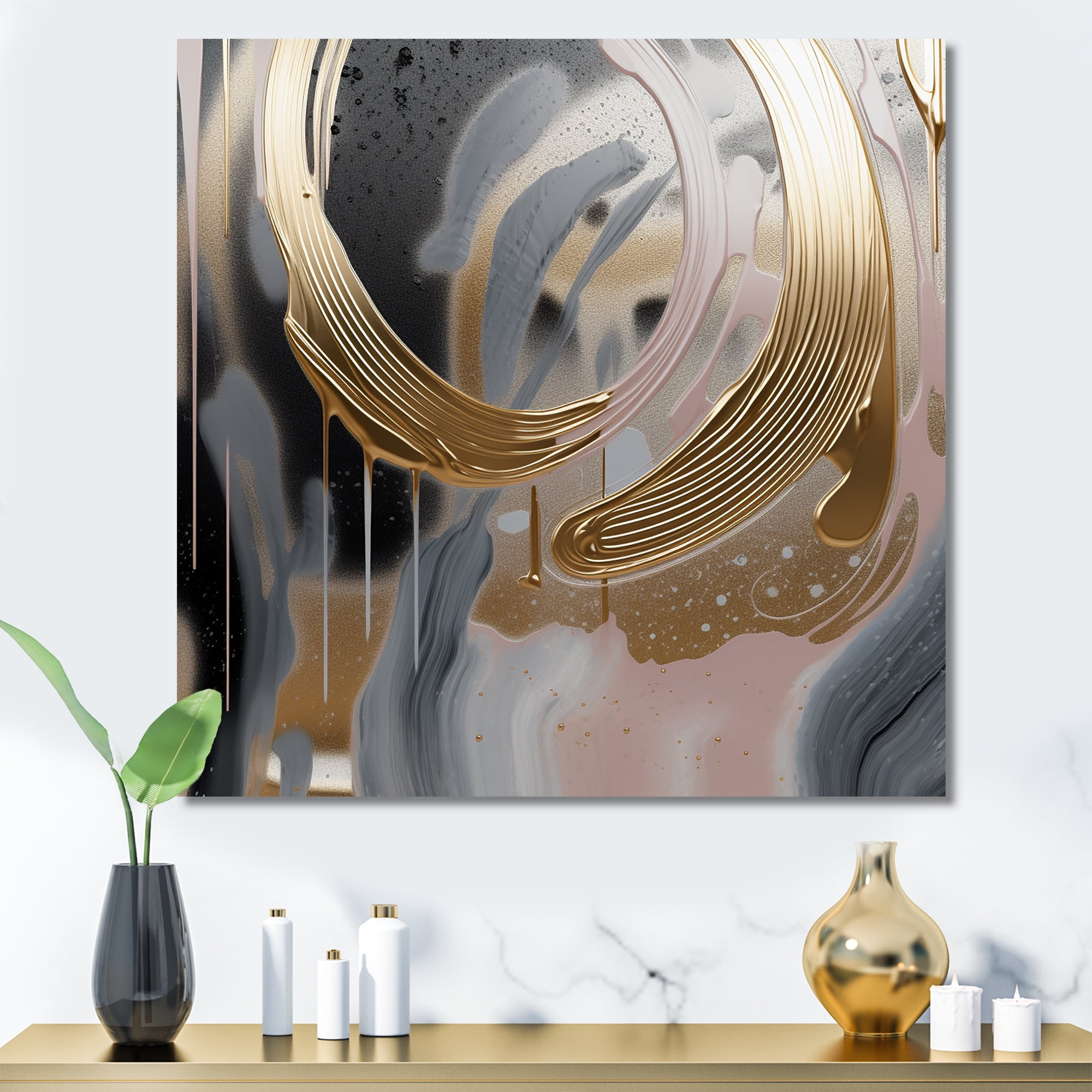 Designart "Infinity Rivers in Golden and Pink Abstract IV" Abstract ...