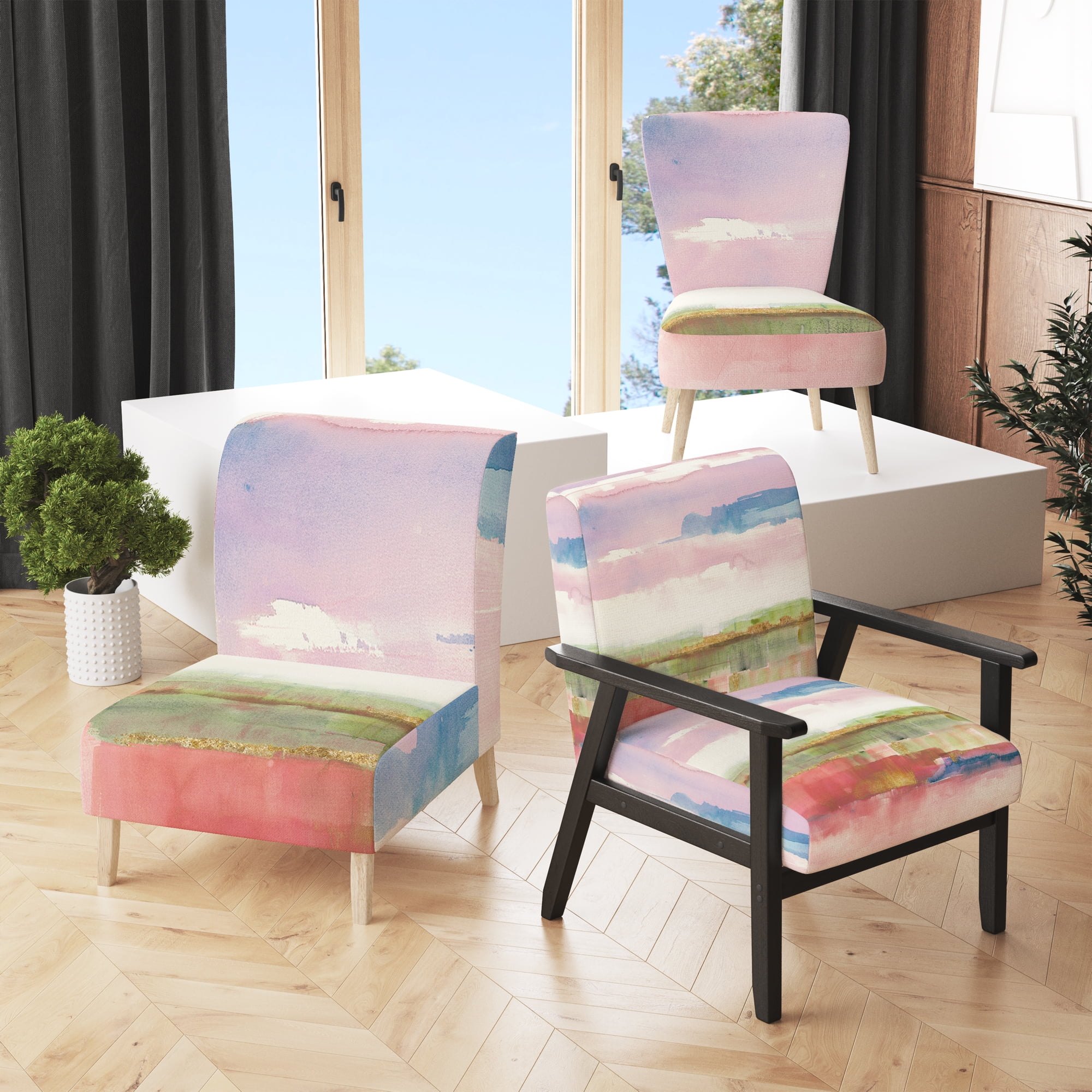 Designart "Influence Of Line And Color Gold Bright" Upholstered Shabby ...