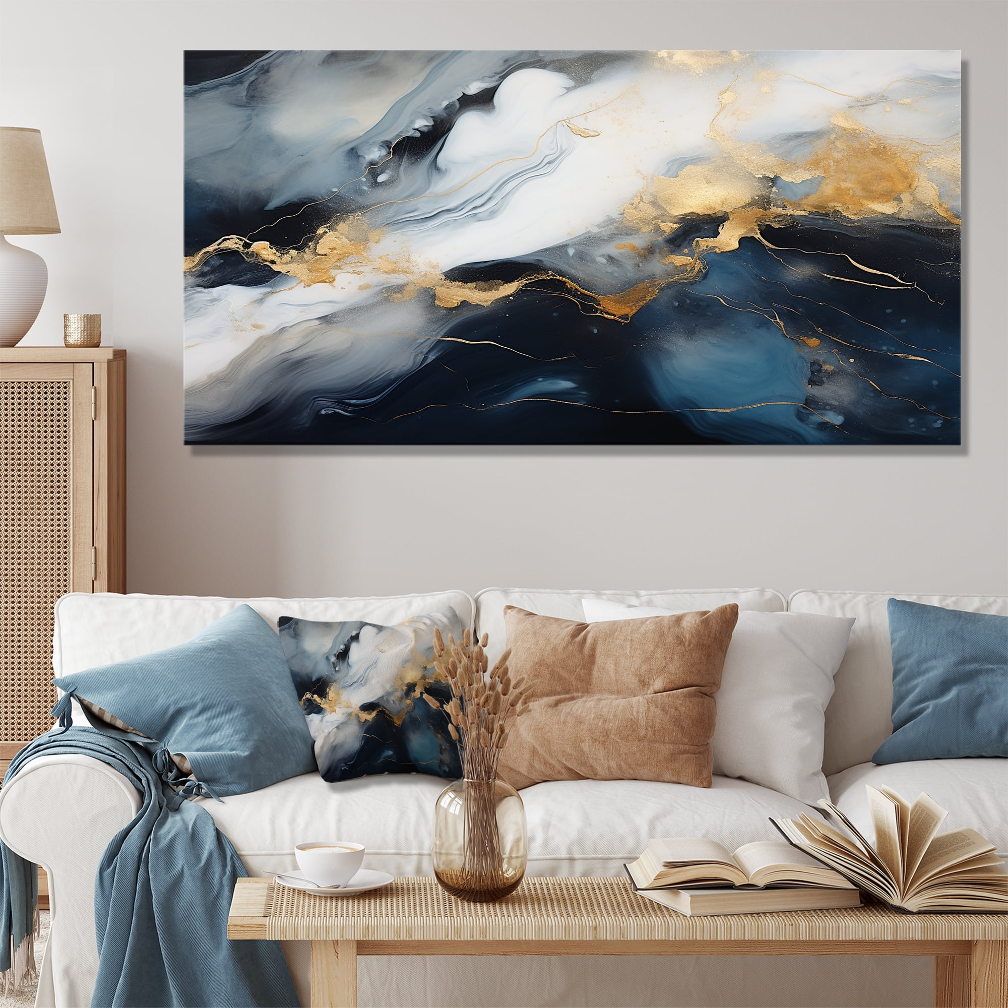 Designart "Ink Interpretation Gold and Blue Abstract Marble I" Extra ...