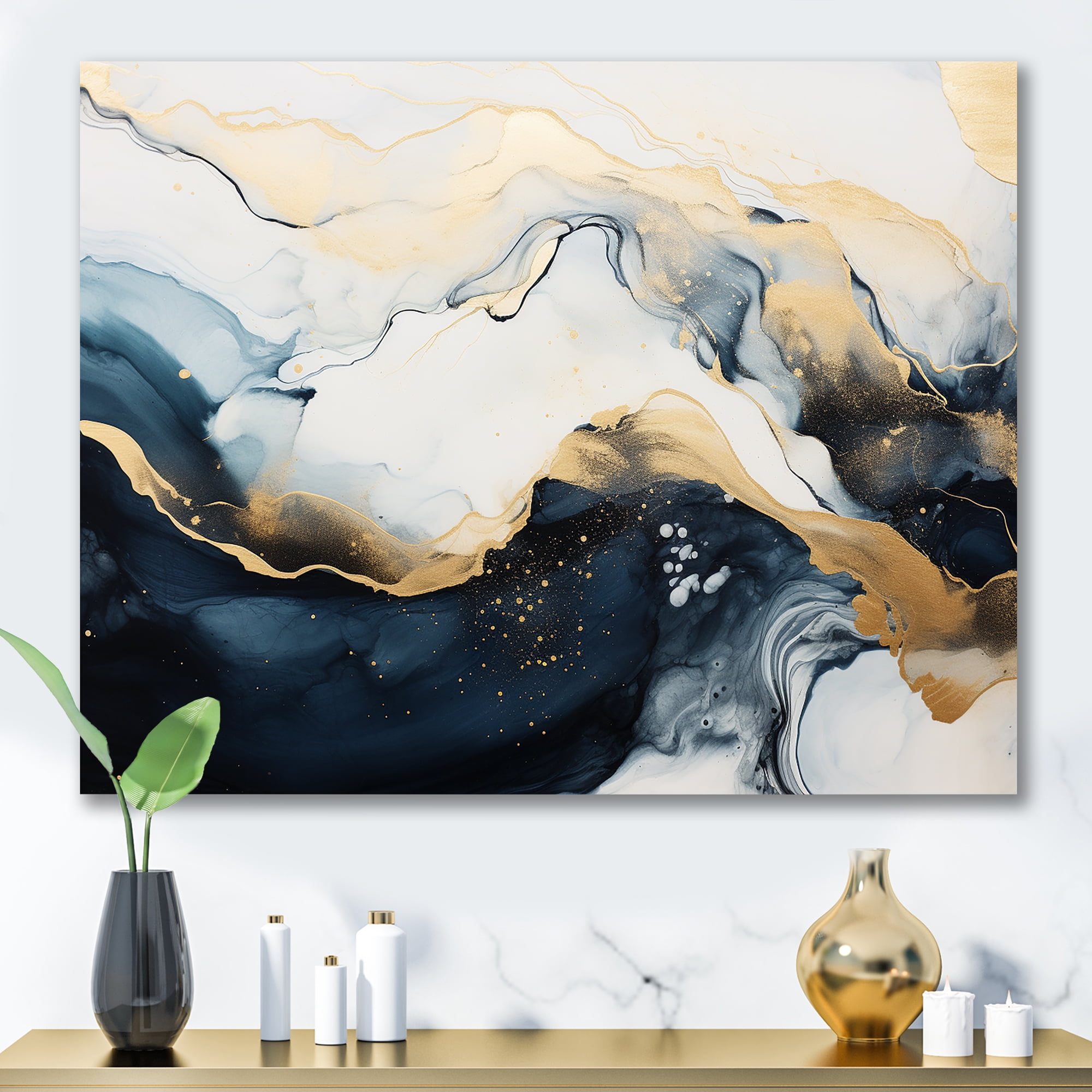Designart "Ink Interpretation Gold and Blue Abstract Marble II ...
