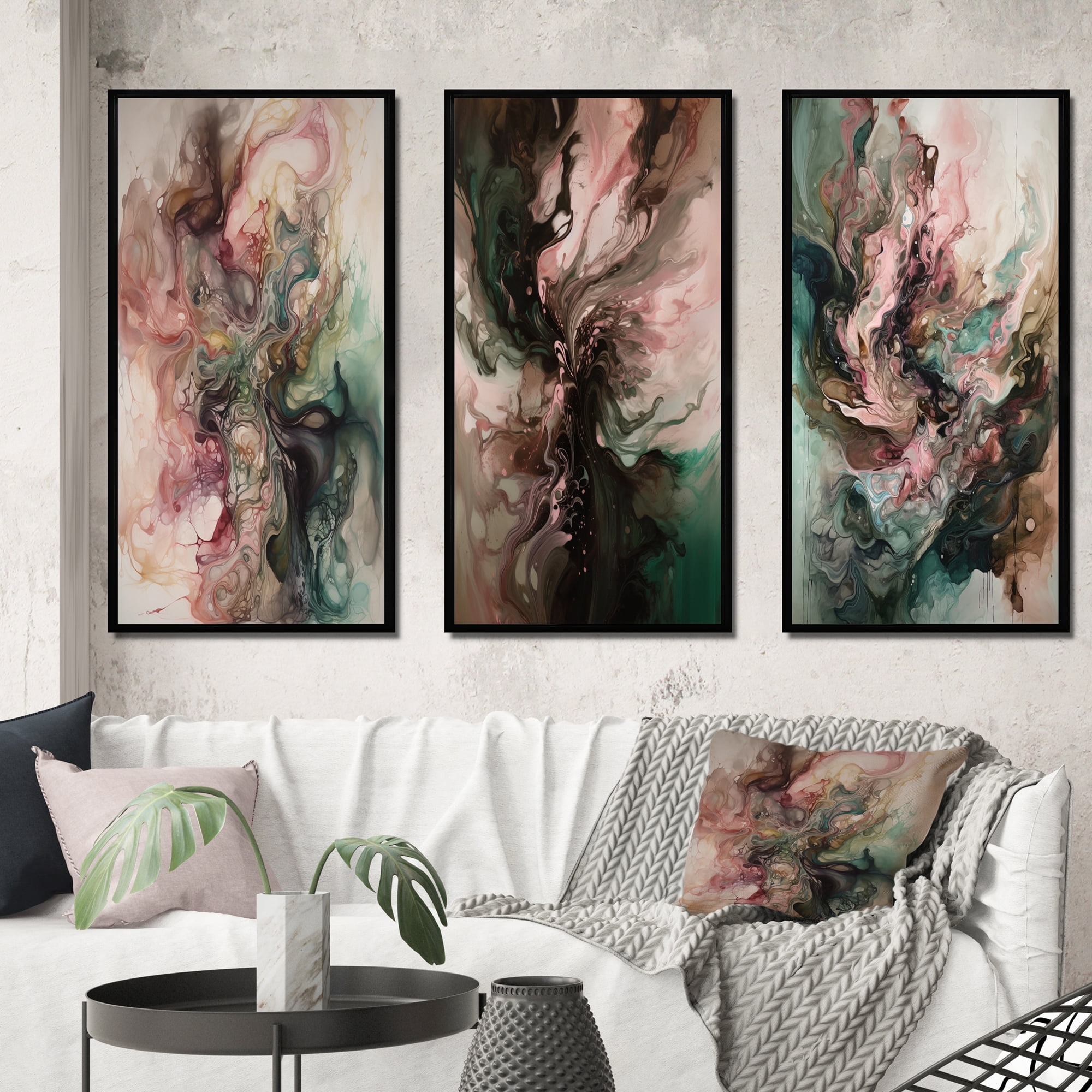 Designart "Inner Worlds of Marble Pink and Green III" Modern Geometric ...