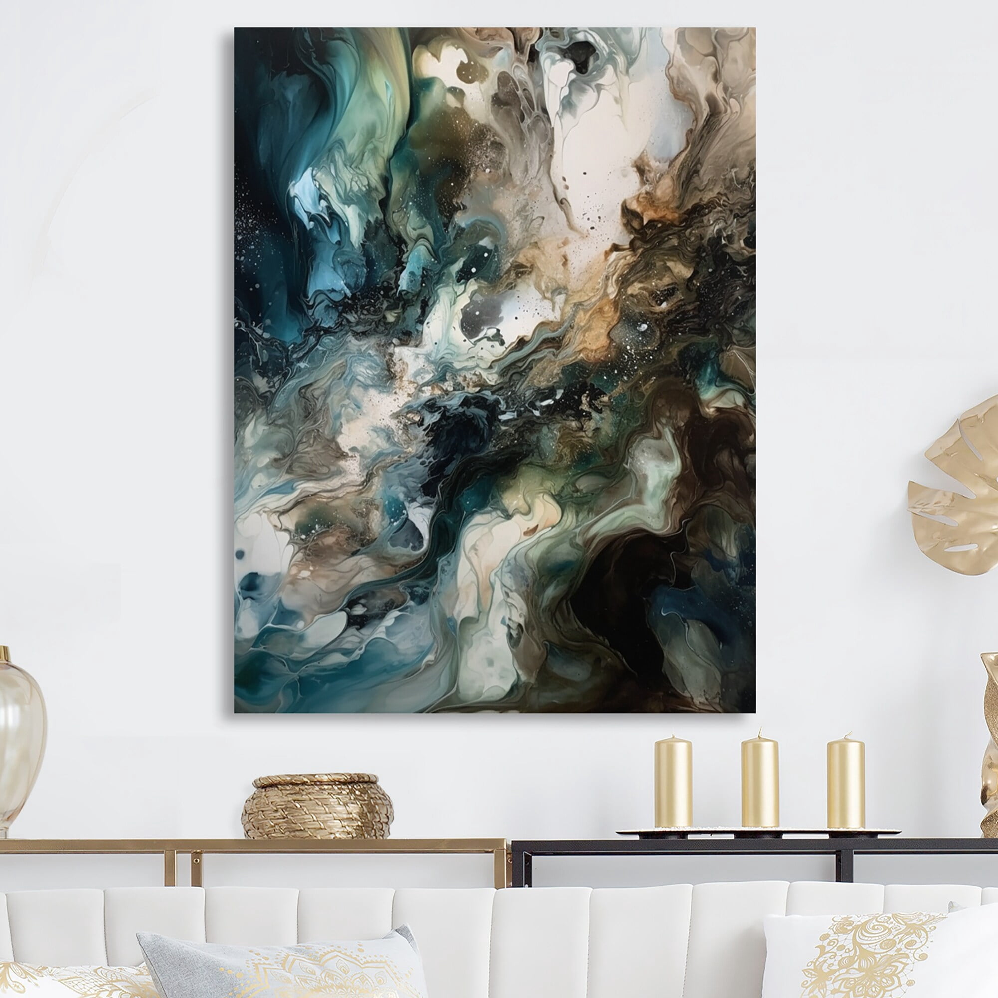 Designart "Inner Worlds of Marble Green and Black III" Modern Geometric ...
