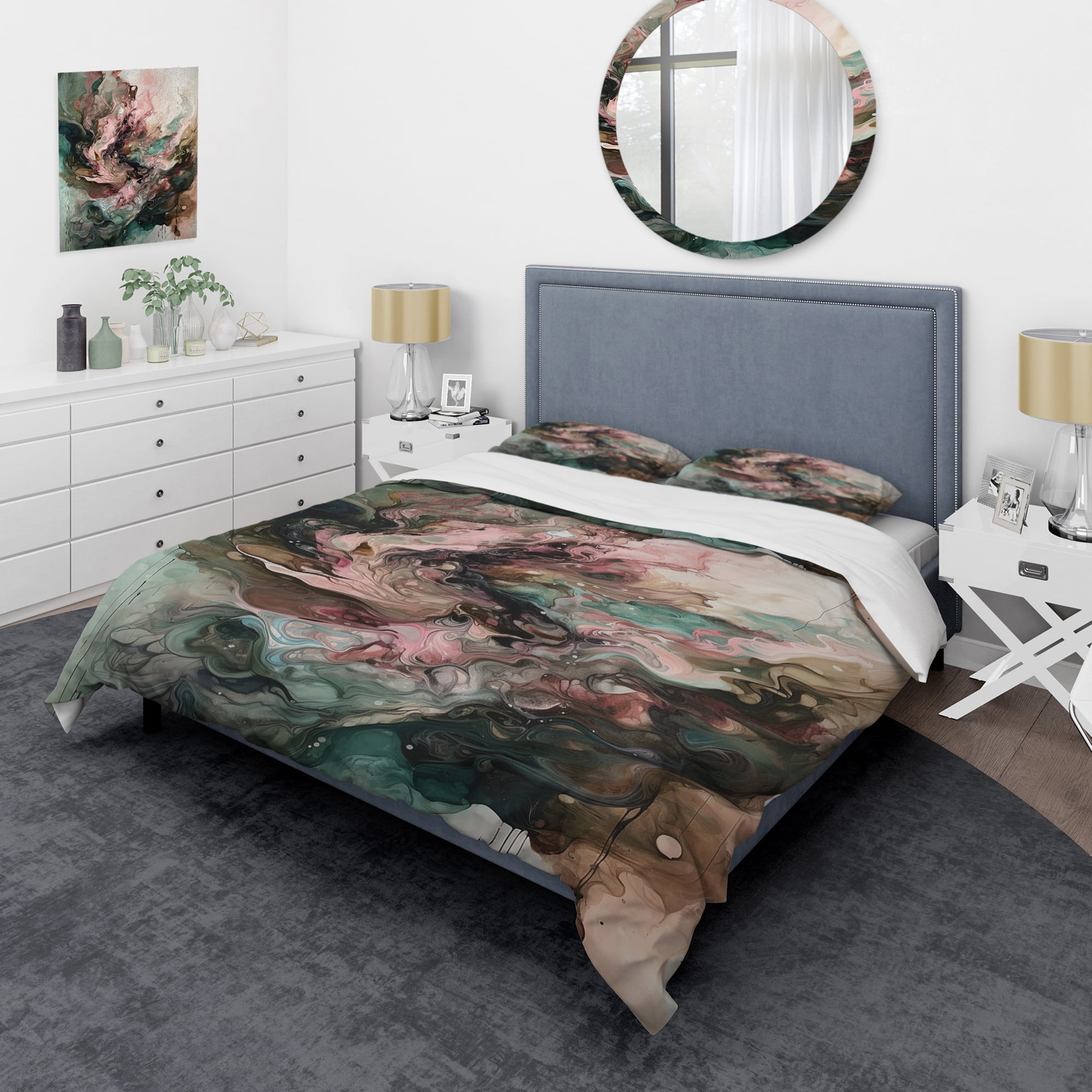 Designart "Inner Worlds of Marble Pink and Green III" Modern Geometric ...