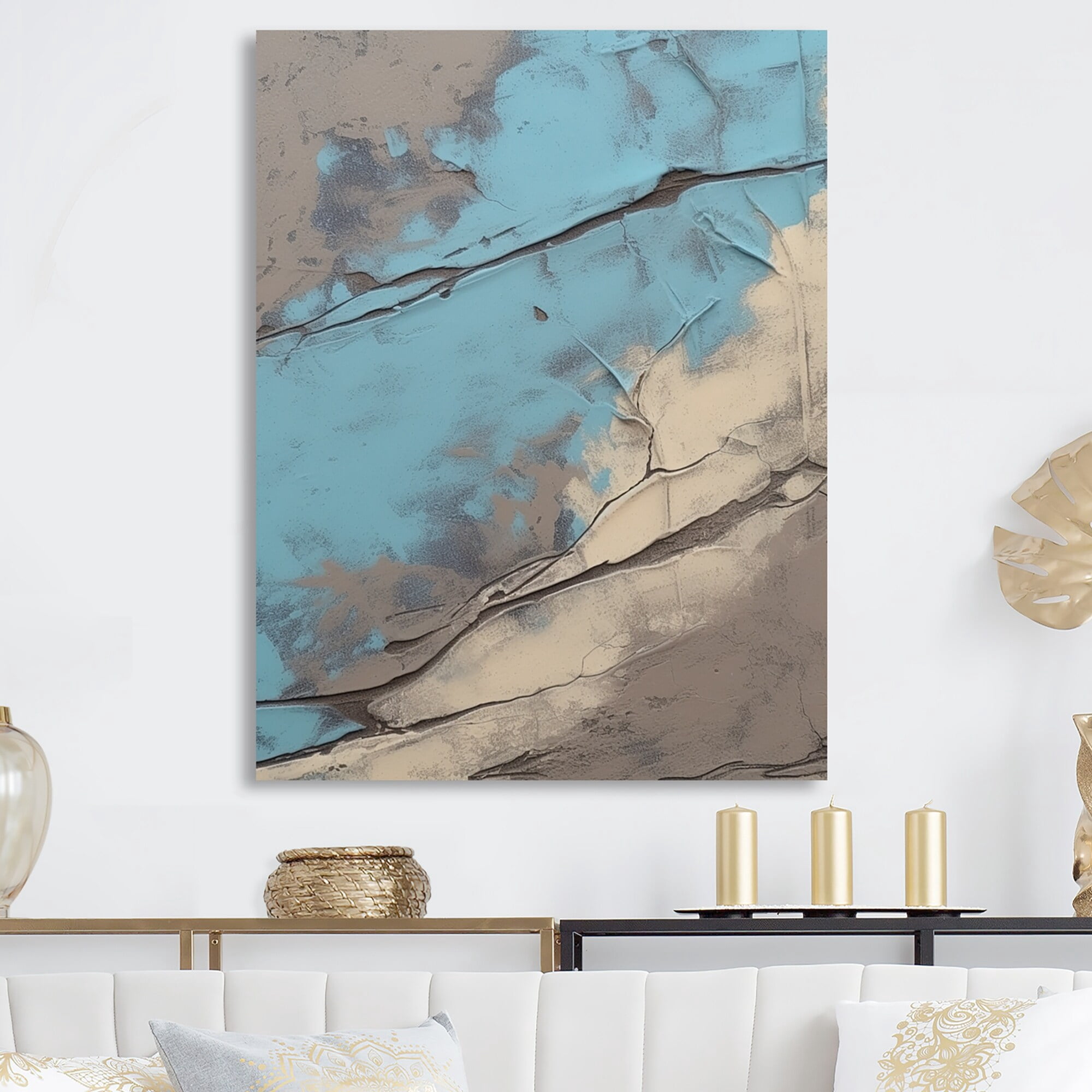 Designart "Inner Worlds of Marble in Beige and Blue" Modern Geometric ...