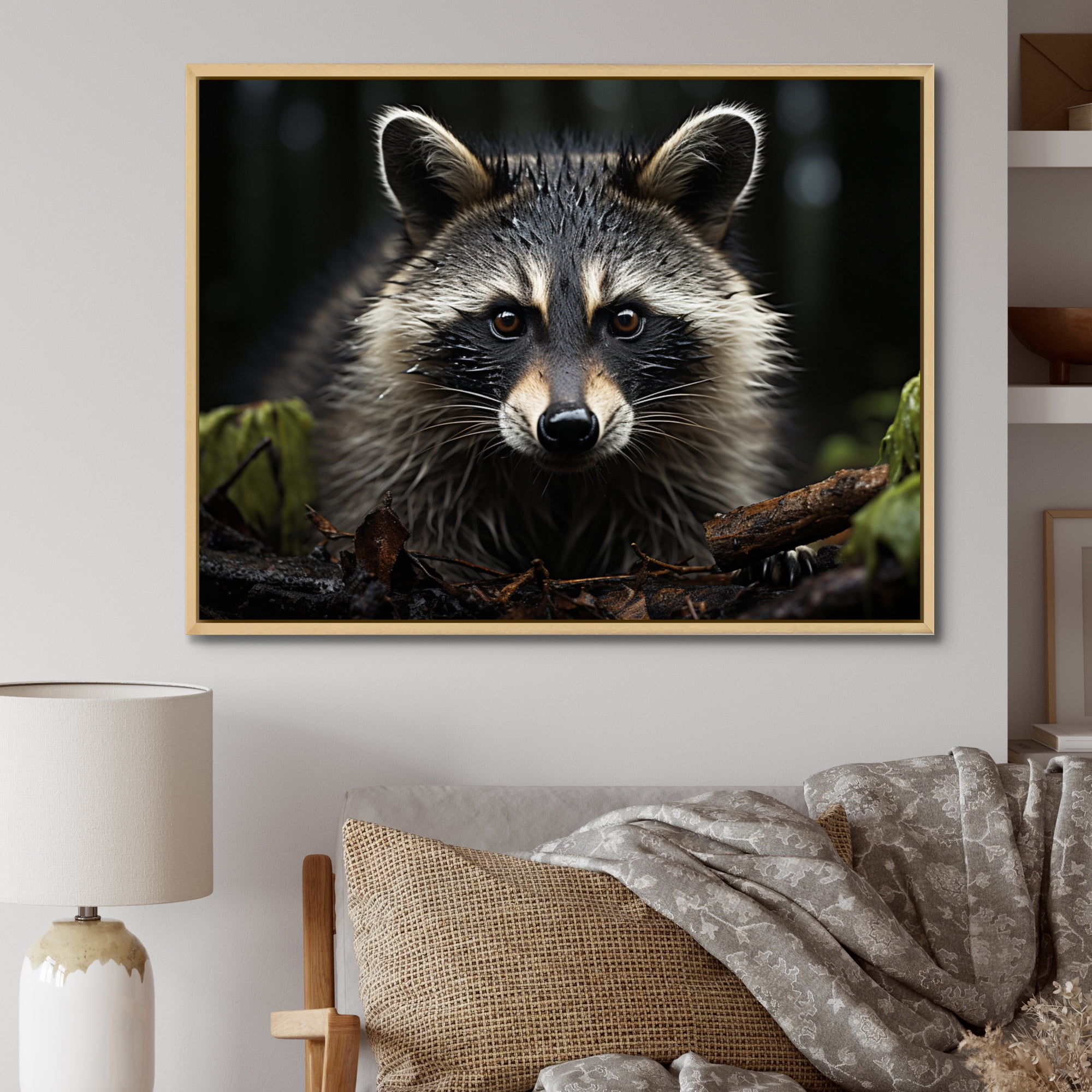 Designart "Inquisitive Raccoon II" Animals Floater Framed Wall Art ...