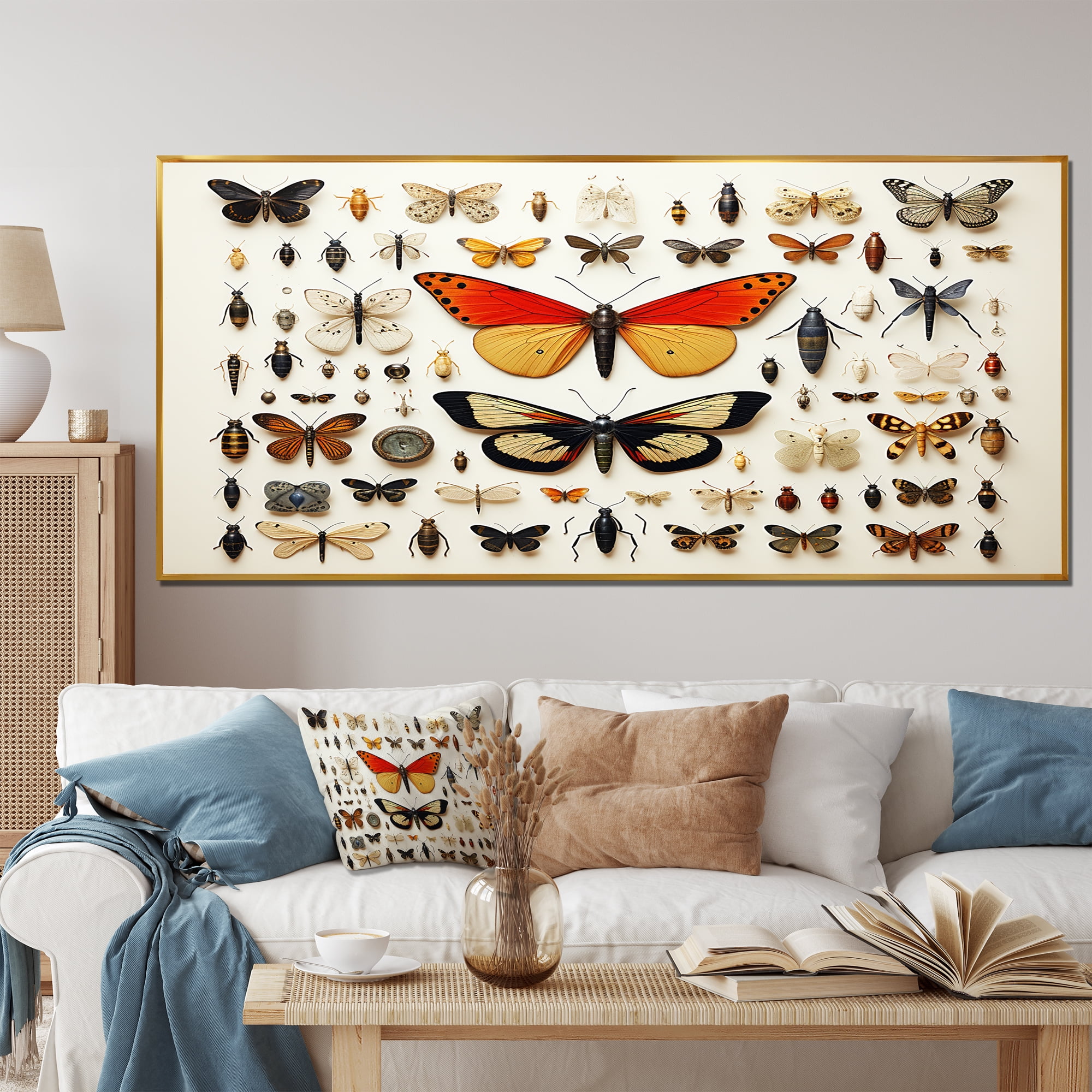 Designart "Insects and Bugs in Orange Tones" Extra Large Animals Framed ...