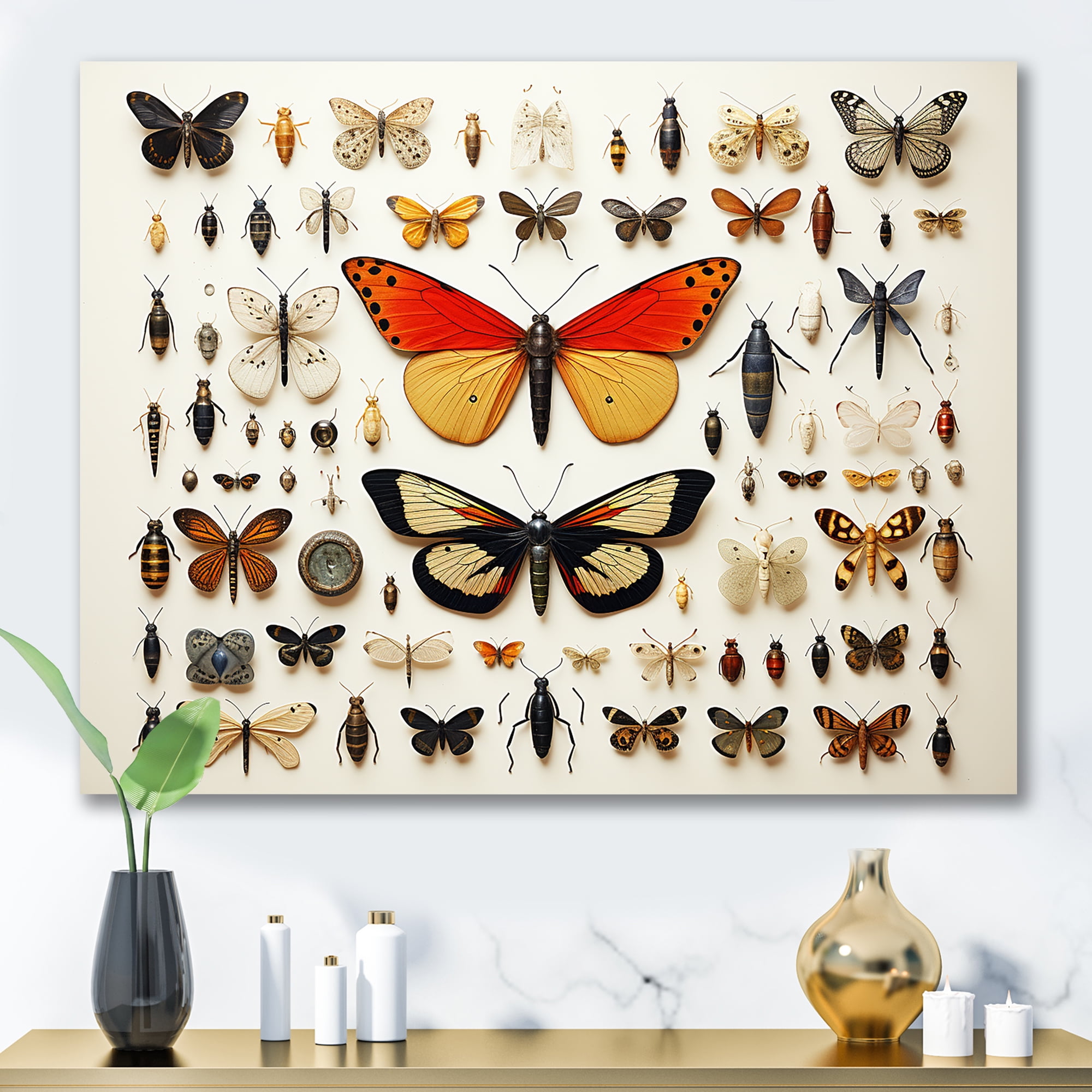 Designart "Insects and Bugs in Orange Tones" Extra Large Animals Wall ...