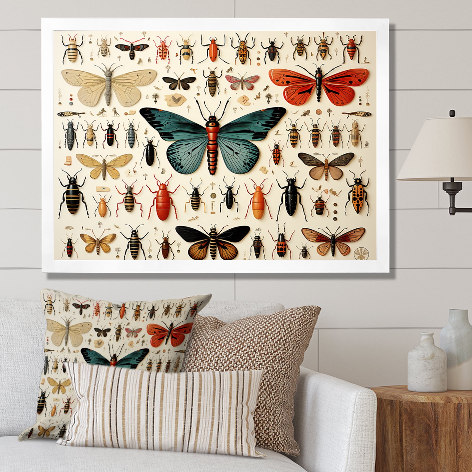 Designart "Insects and Bugs in Orange and Blue" Animals Framed Wall Art ...
