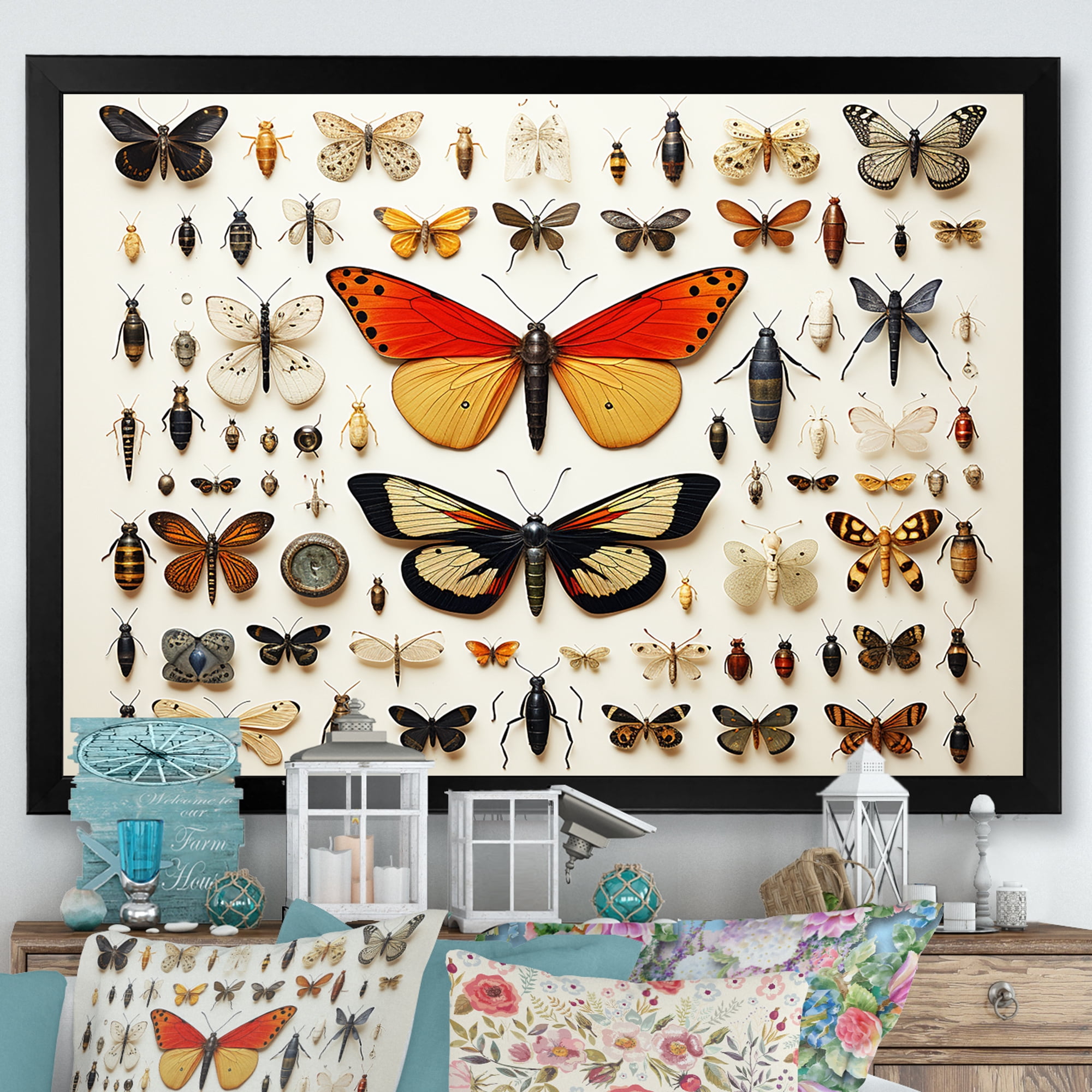 Designart "Insects and Bugs in Yellow and Orange" Animals Framed Wall ...