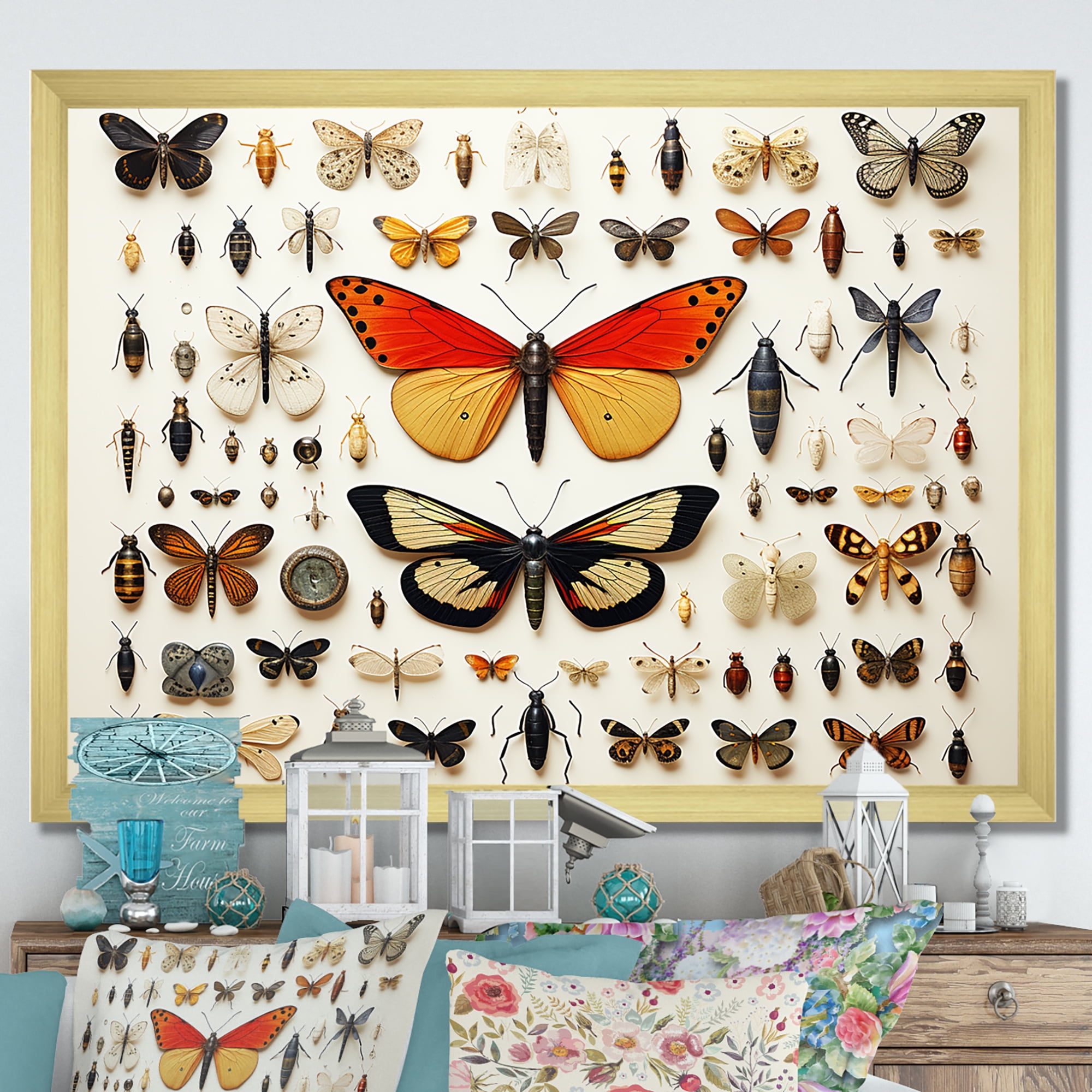 Designart "Insects and Bugs in Yellow and Orange" Animals Framed Wall ...