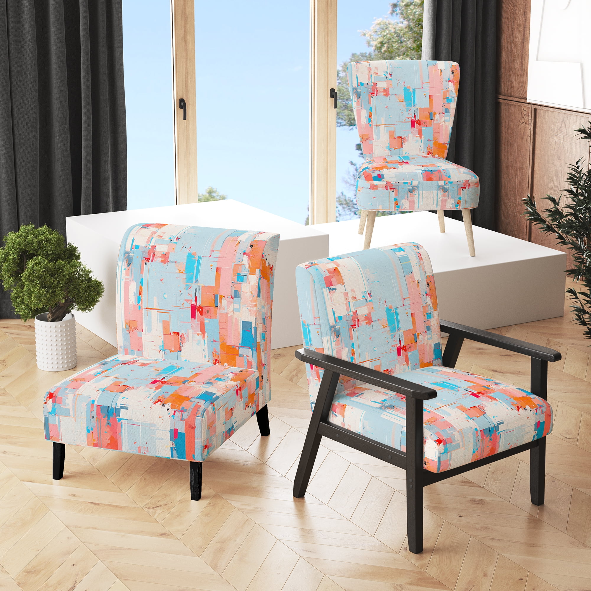 Designart "Interlocking Perspectives Blue Orange Vision" Blue Cubism ...