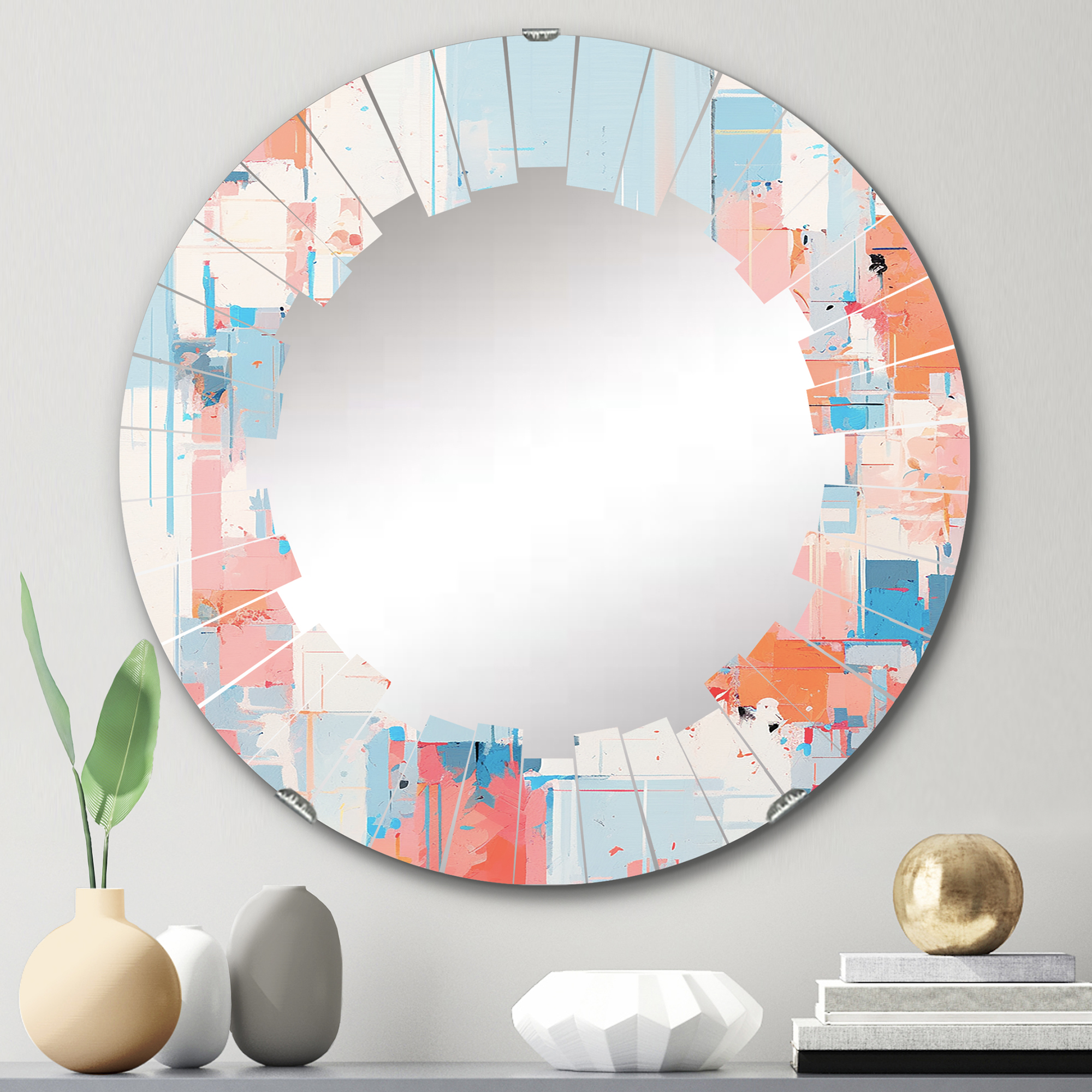 Designart "Interlocking Perspectives Blue Orange Vision" Cubism Round ...
