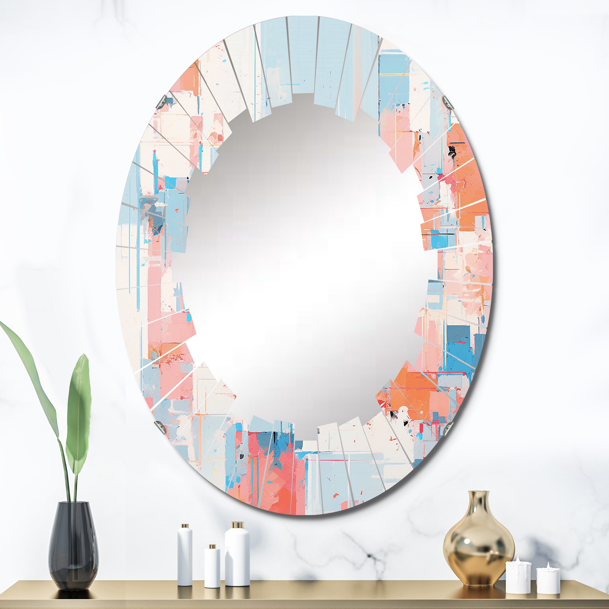 Designart "Interlocking Perspectives Blue Orange Vision" Cubism Round ...