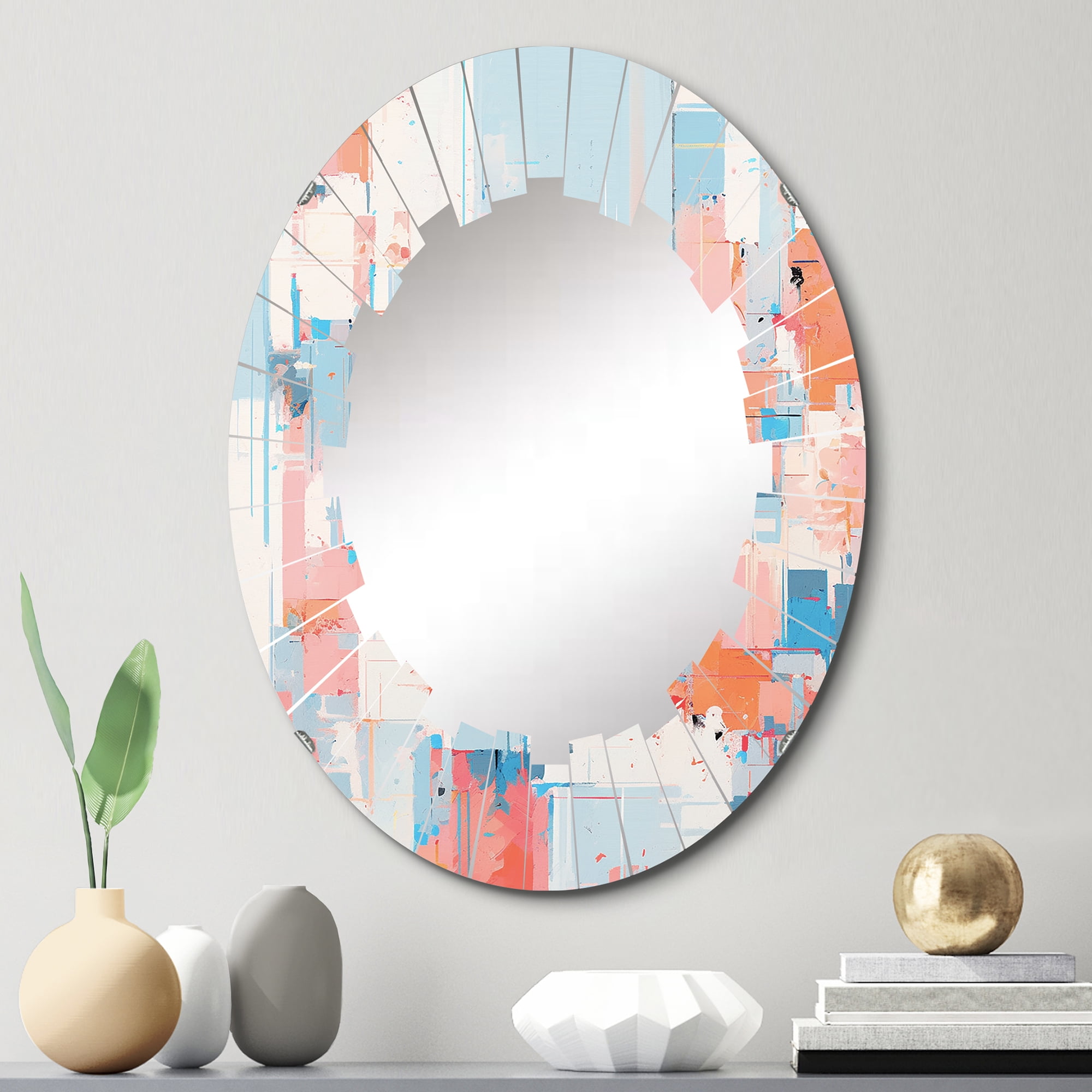 Designart "Interlocking Perspectives Blue Orange Vision" Cubism Round ...