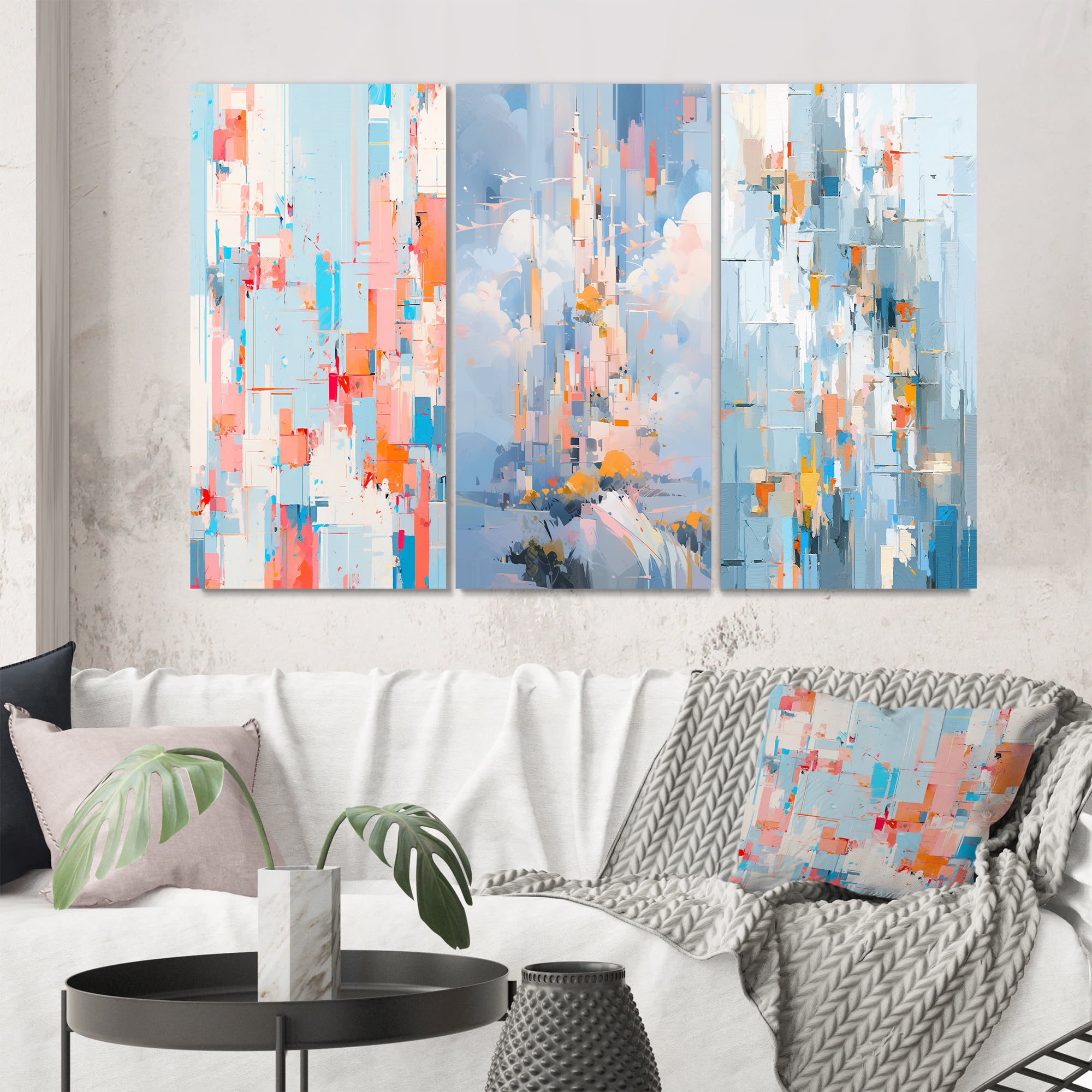 Designart "Interlocking Perspectives Blue Orange Vision" Cubism Wall ...