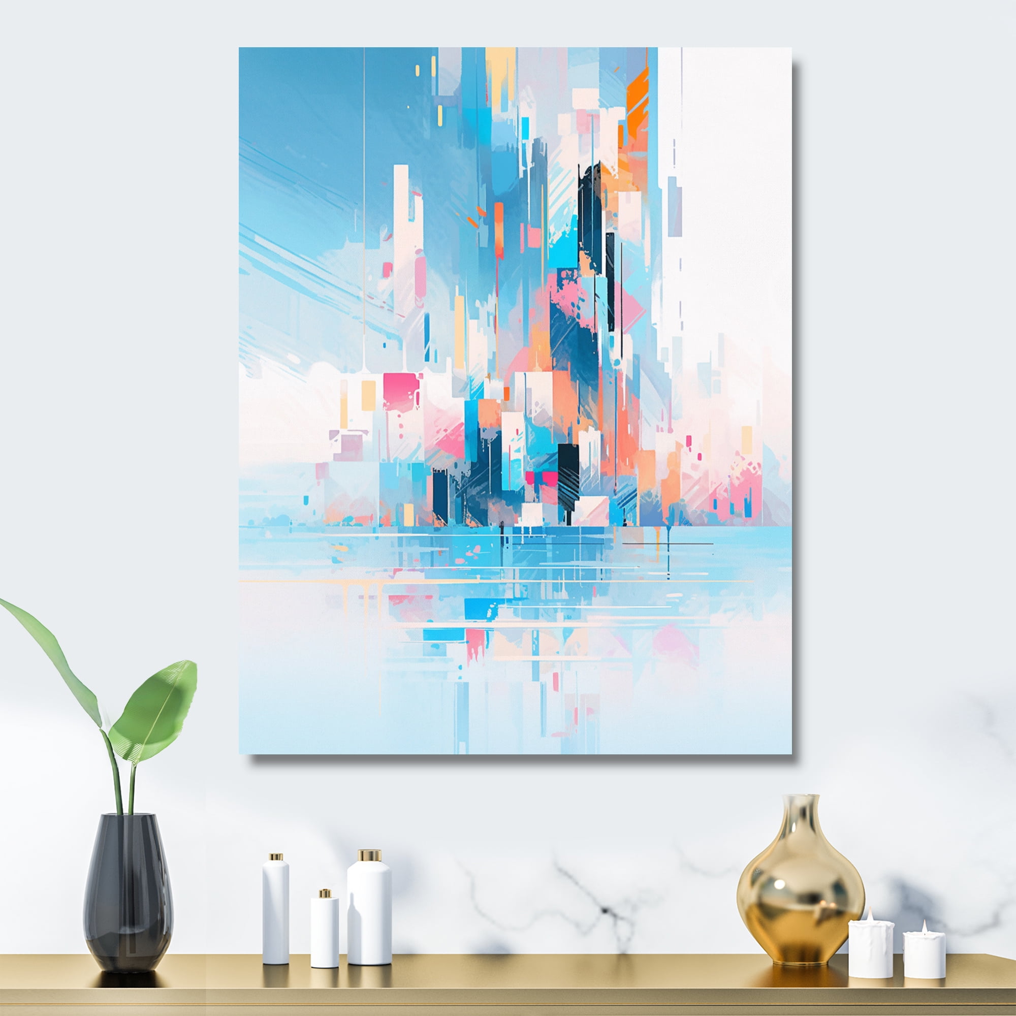 Designart "Interlocking Perspectives Teal Peach Elegance" Cubism Metal ...
