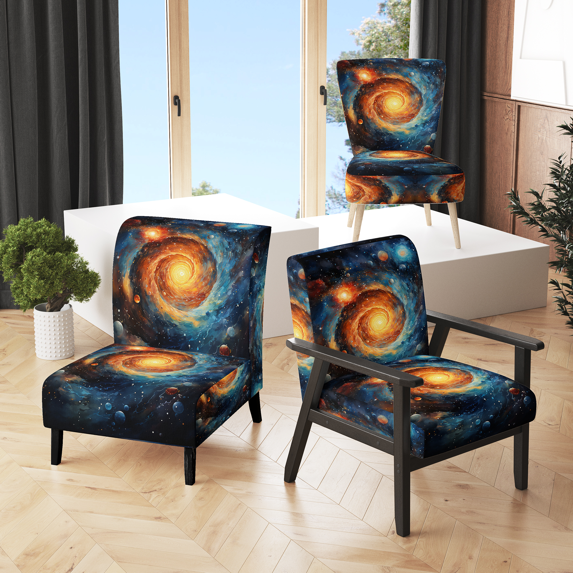 Designart "Interstellar Eye in the Galaxy I" Teal Galaxies Upholstered ...
