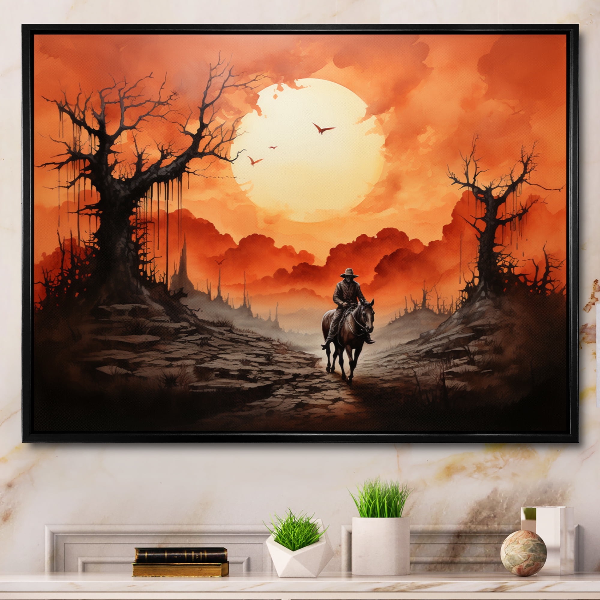 Designart "Into The Cowboy Riding wall art II" Cowboys Floater Framed ...