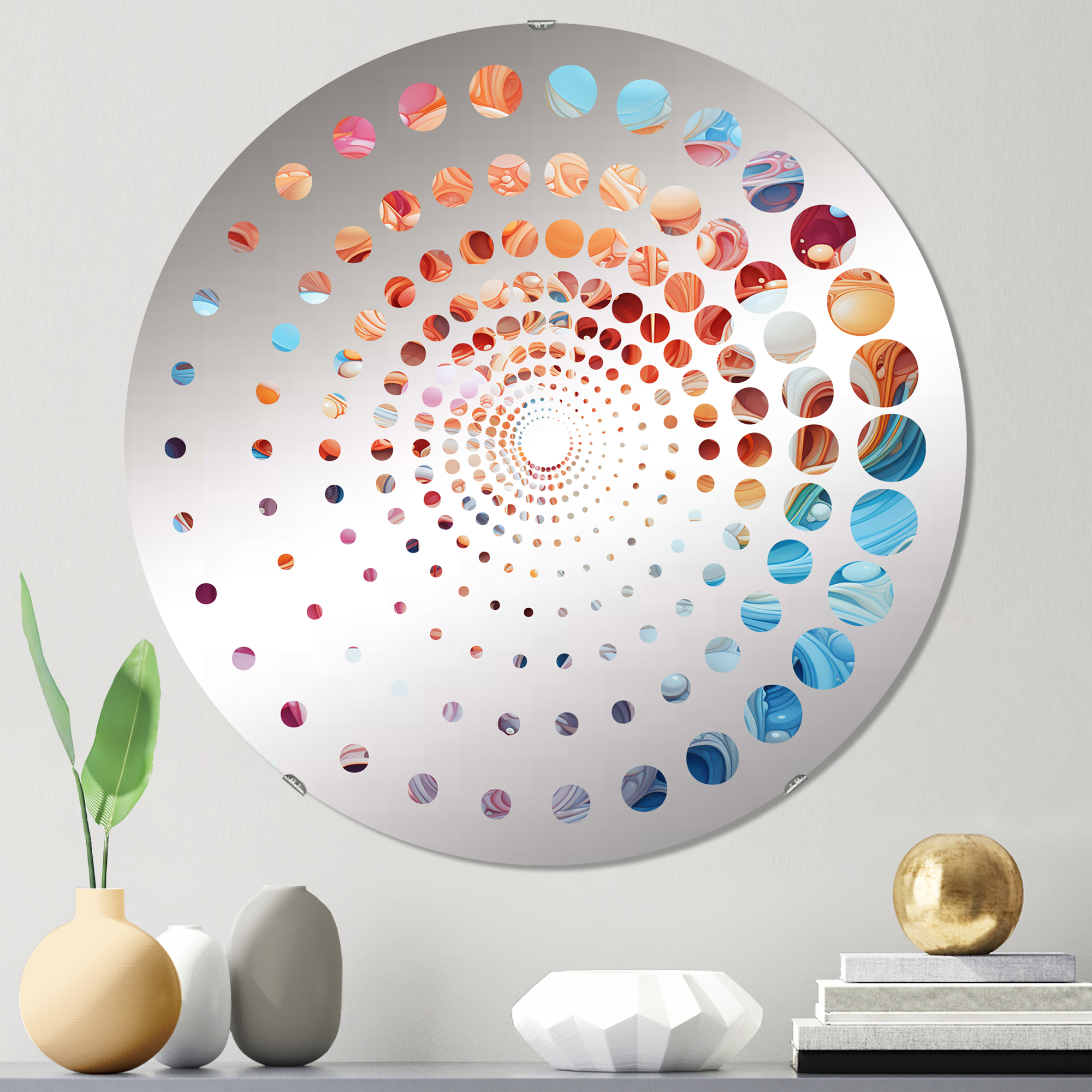 Designart "Intricate Multicolor Drips I" Drip Painting Spiral Dot Round ...