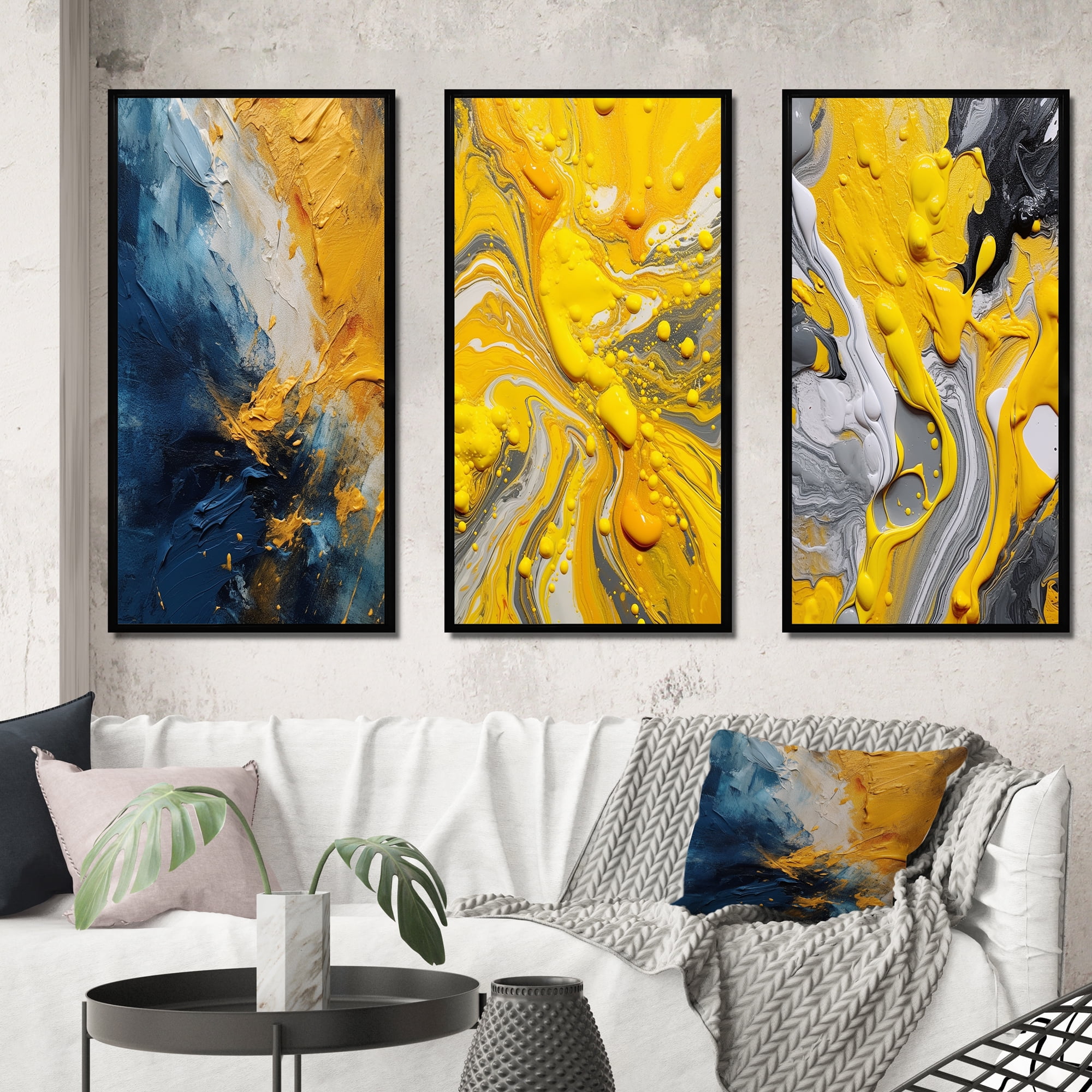 Designart "Intuitive Expressions in Blue and Yellow II" Abstract Framed ...