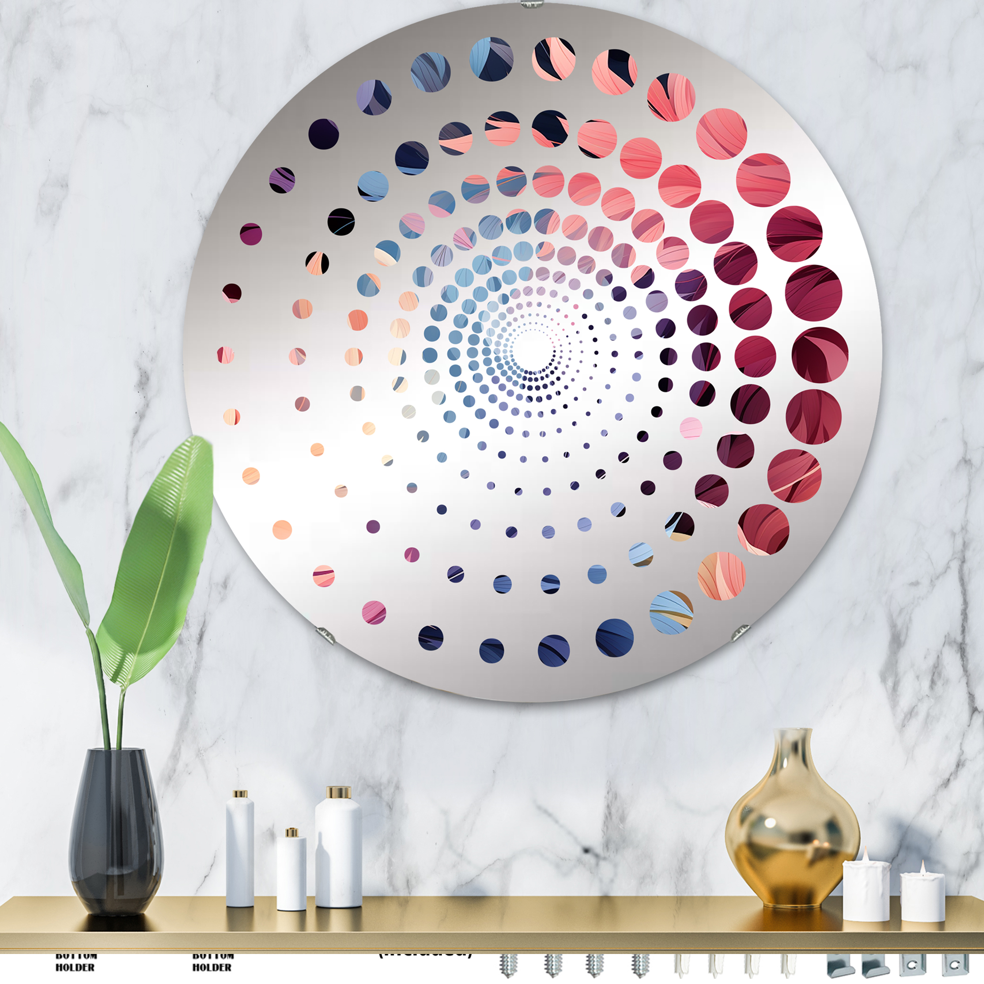 Designart "Iridescent Ethereal Plumage" Abstract Spiral Dot Round Wall ...