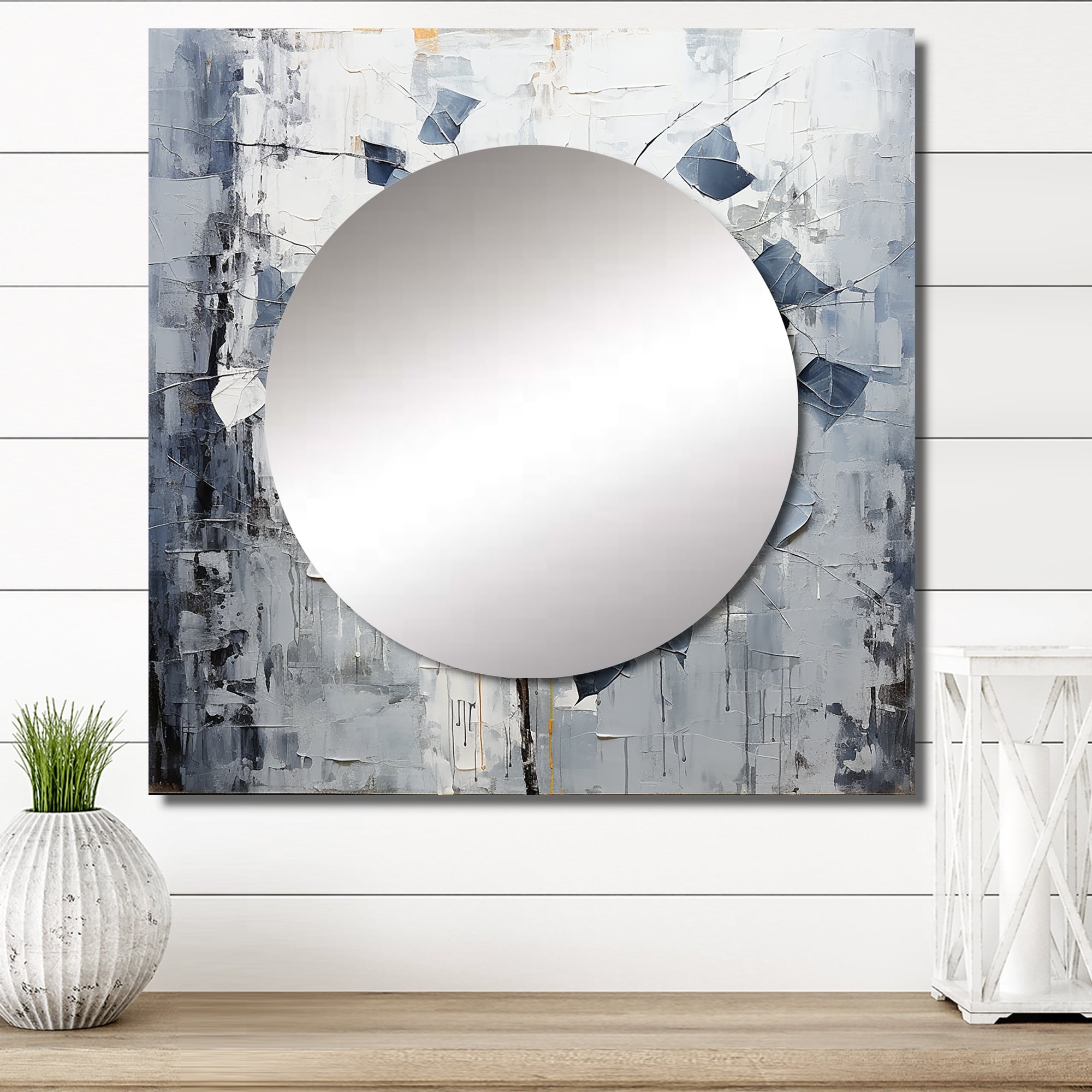 Designart "Iron Ivy Leaves In Monochrome I" Leaves Square Mirror For ...