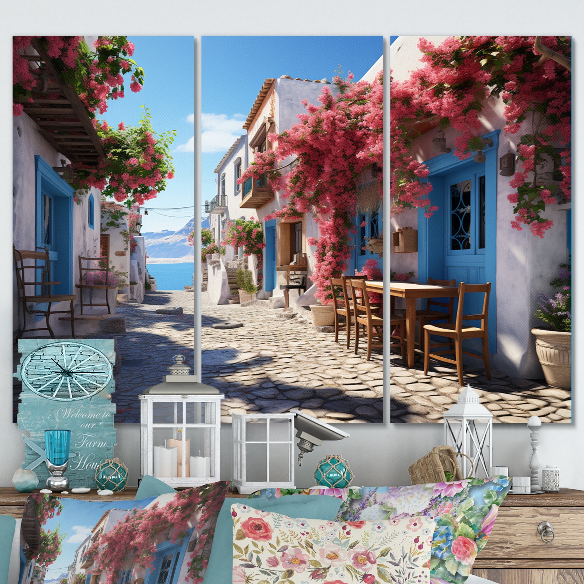 Designart "Island Rhapsody Greece Greek painting" Landscapes Metal Wall ...