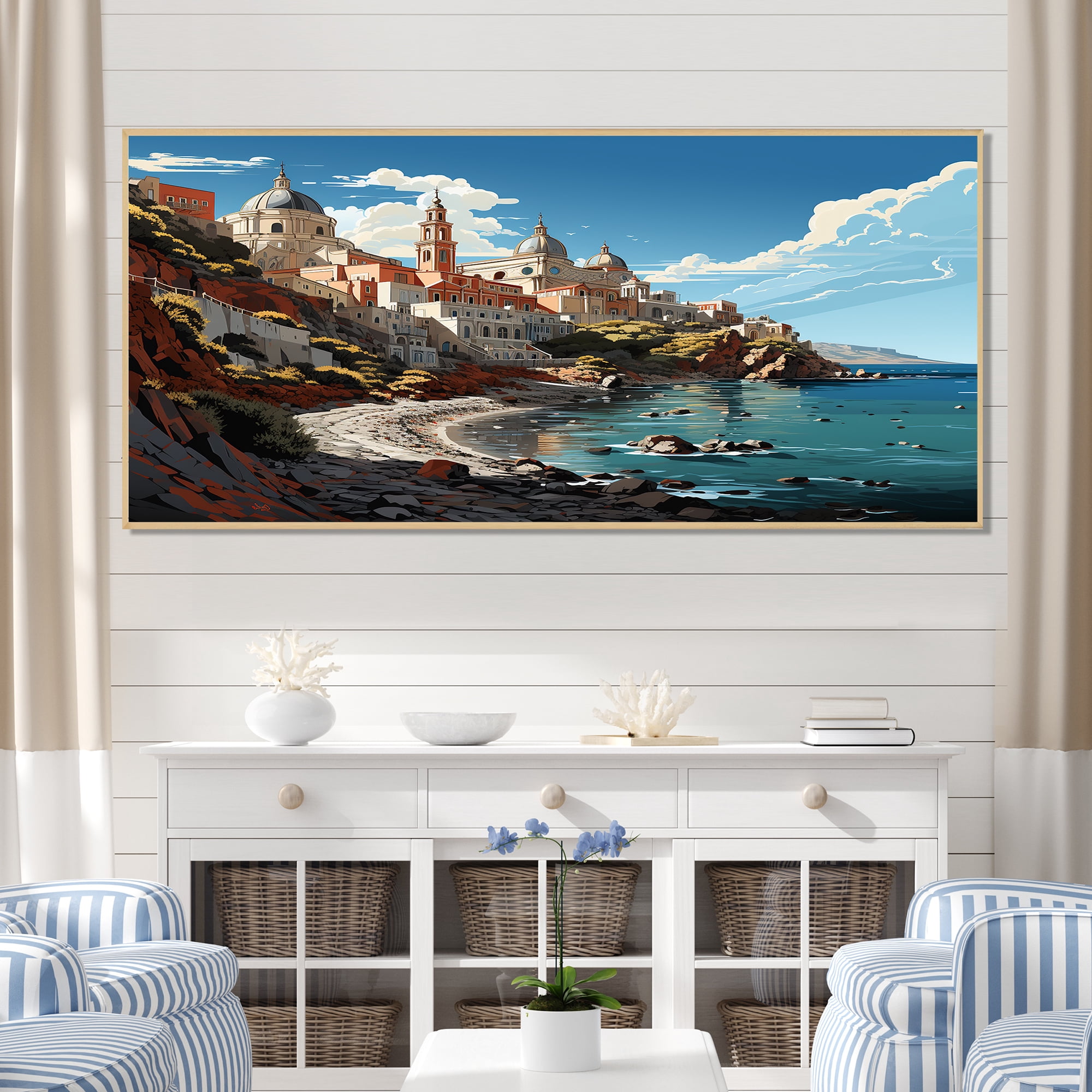 Designart "Italian Coastal Village Views II" Extra Large Landscapes ...