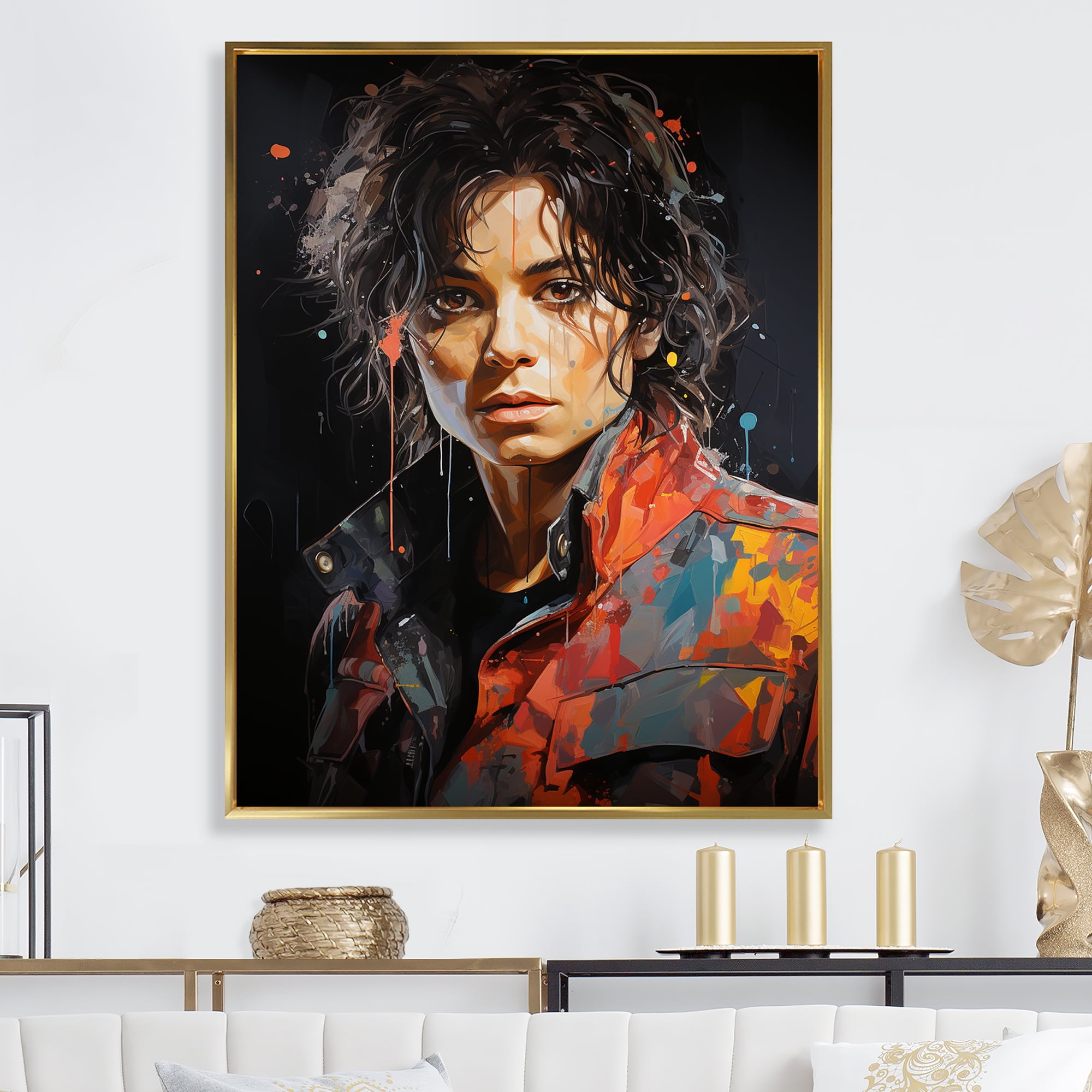 Designart "Jackson In Pop Art Portrait" Pop Art Floater Framed Canvas ...