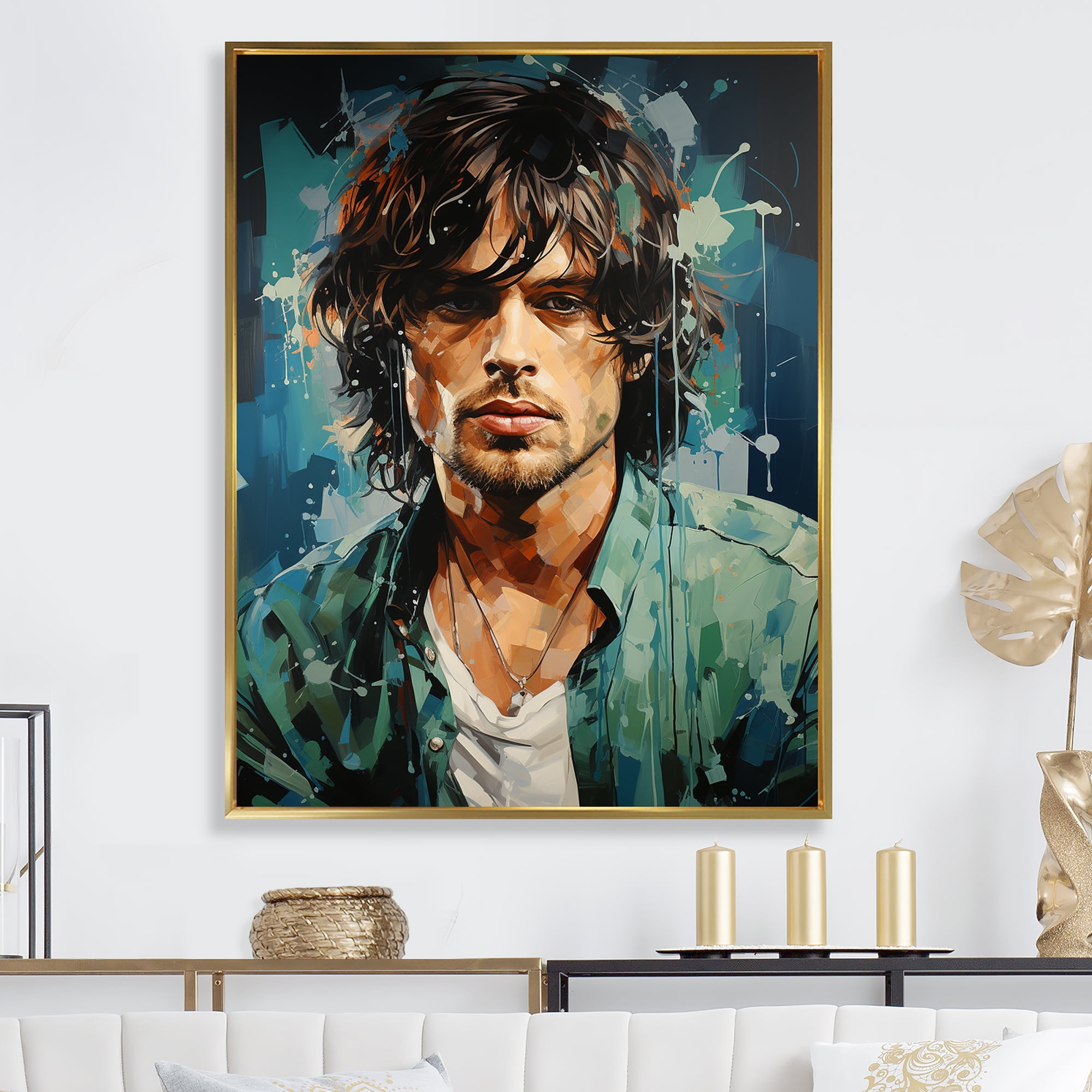 Designart "Jagger In Green Jade Portrait" Woman Pop Art Floater Framed ...