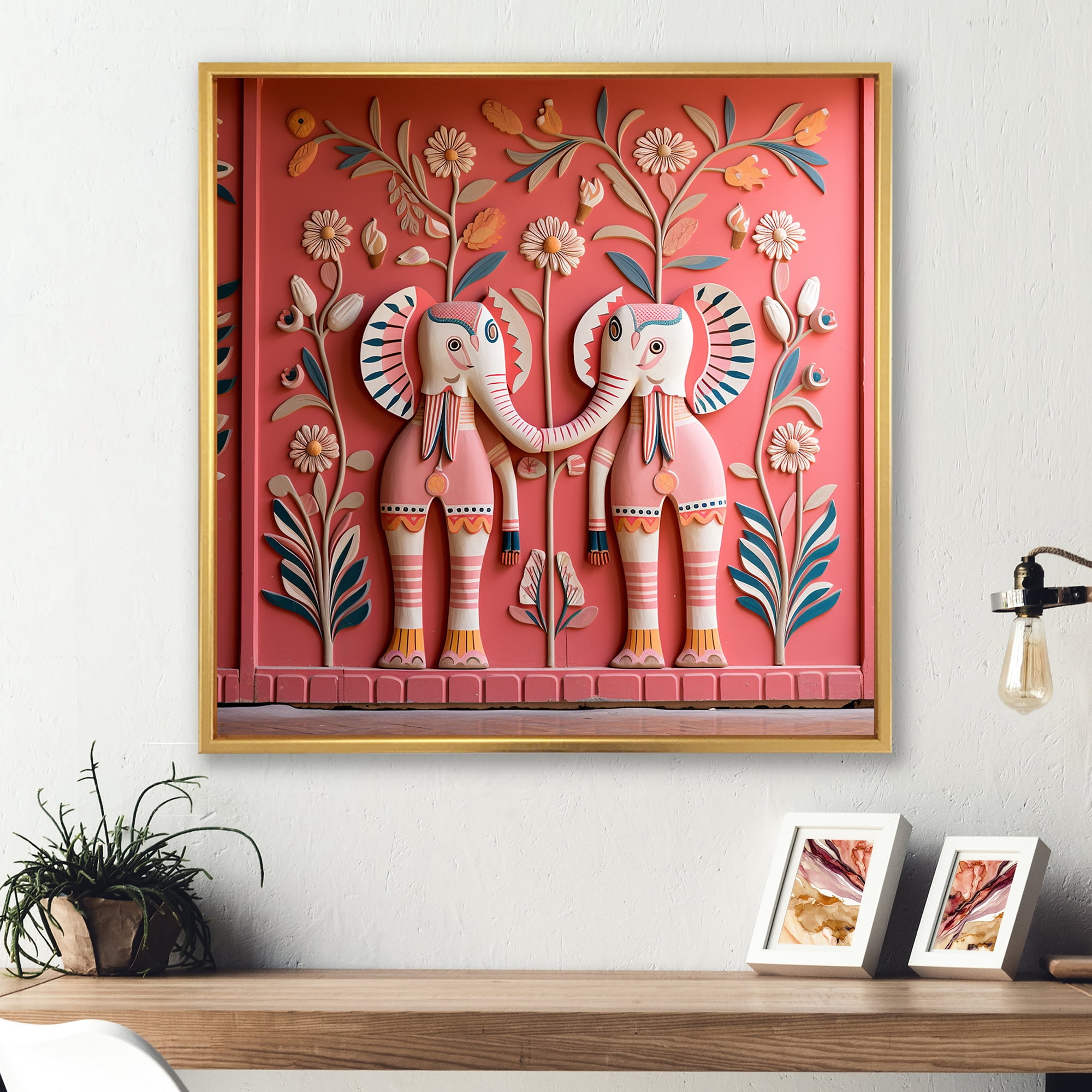 Designart "Jaipur Elephants Indian Art I" People Framed Wall Art ...